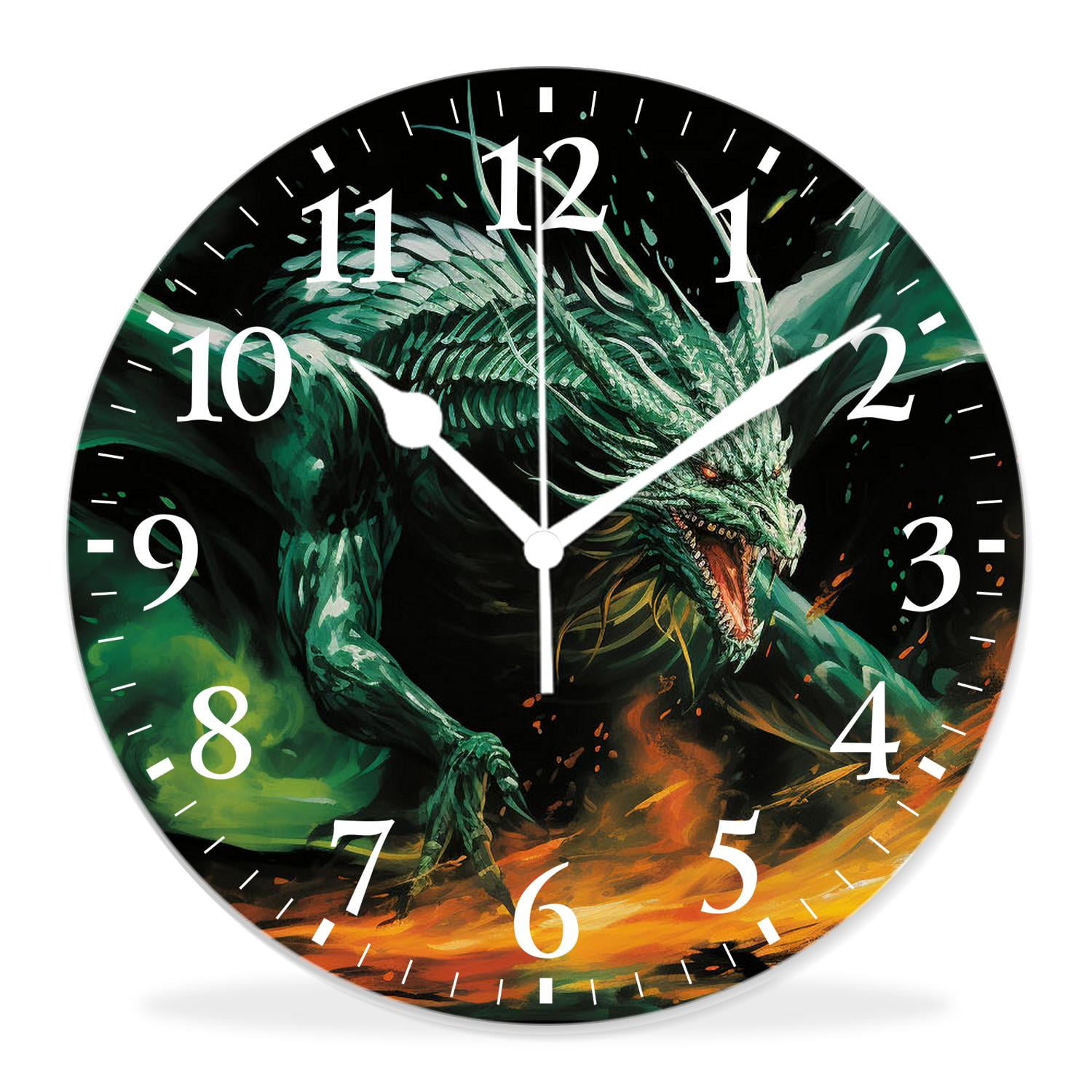 generic 12 inch Wall Clocks,Green Fire Flame Sparkle Dragon Head on ...