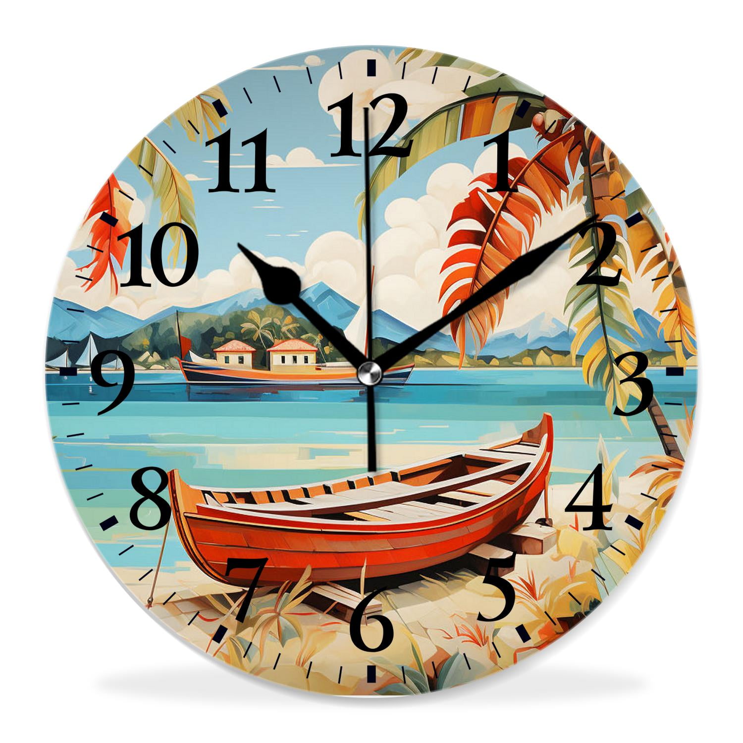 generic 12 inch Round Wall Clock,Hawaii Beach with Palm Trees Lovely ...