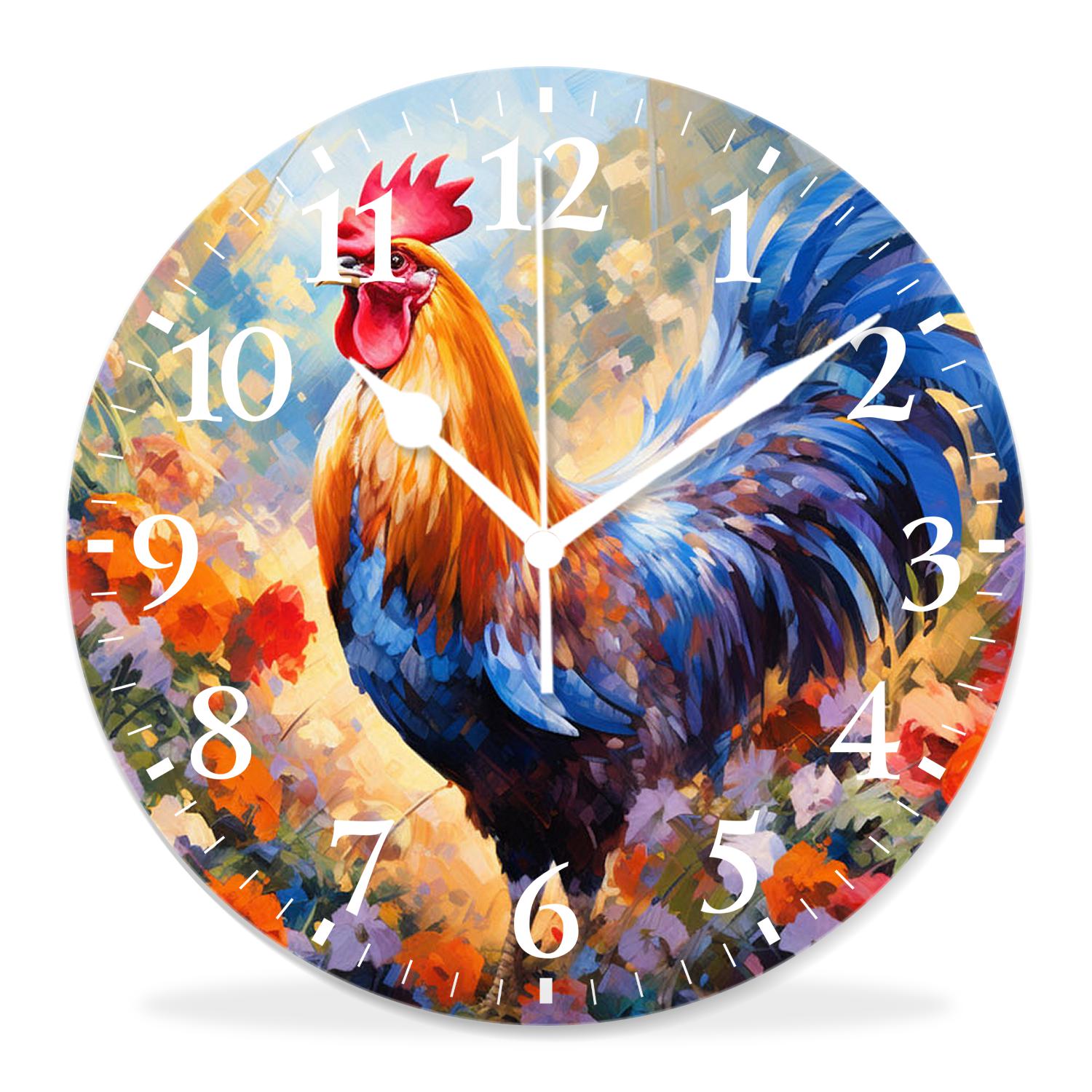generic 12 inch Round Wall Clock,Rooster Shape Cartoon Sketch Cute ...