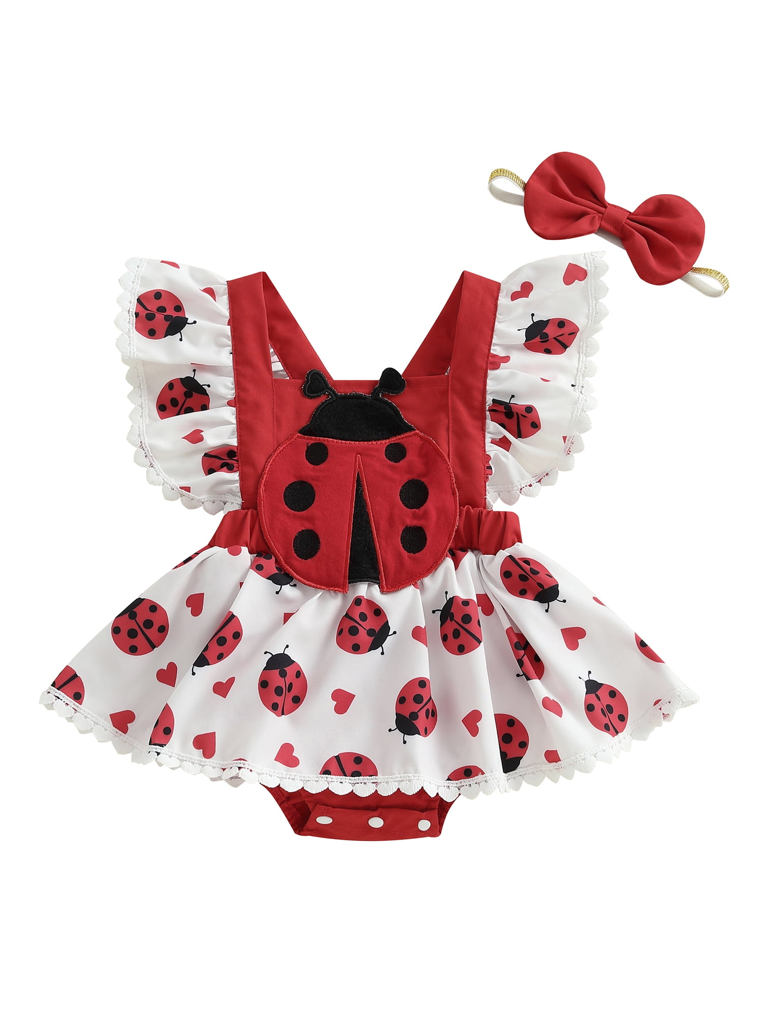 generic Baby Girls Rompers Dress Bee/Ladybug Print Skirt Hem Fly Sleeve Jumpsuits Bodysuits with ...
