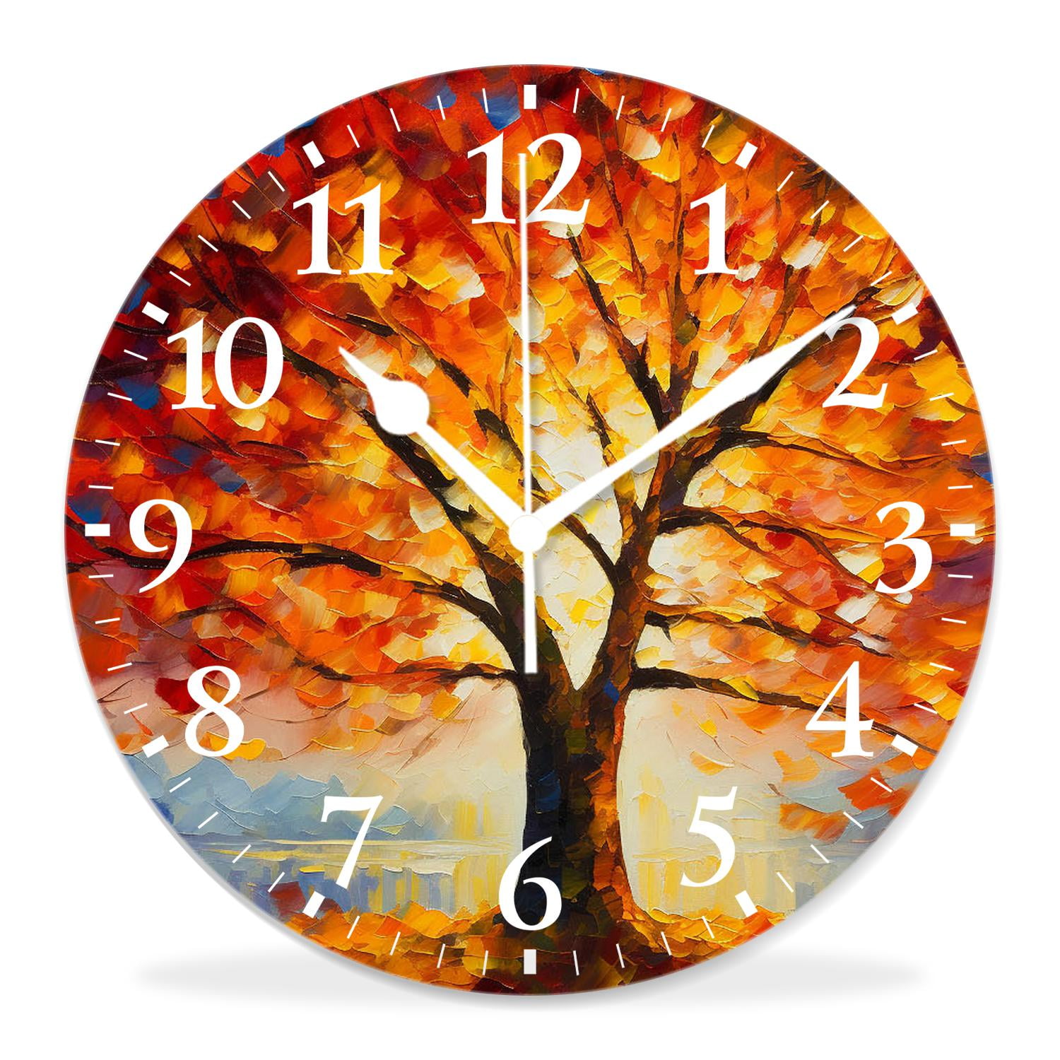 generic Silent Non Ticking 12 inch Round Wall Clocks,Autumn Tree in Sun ...