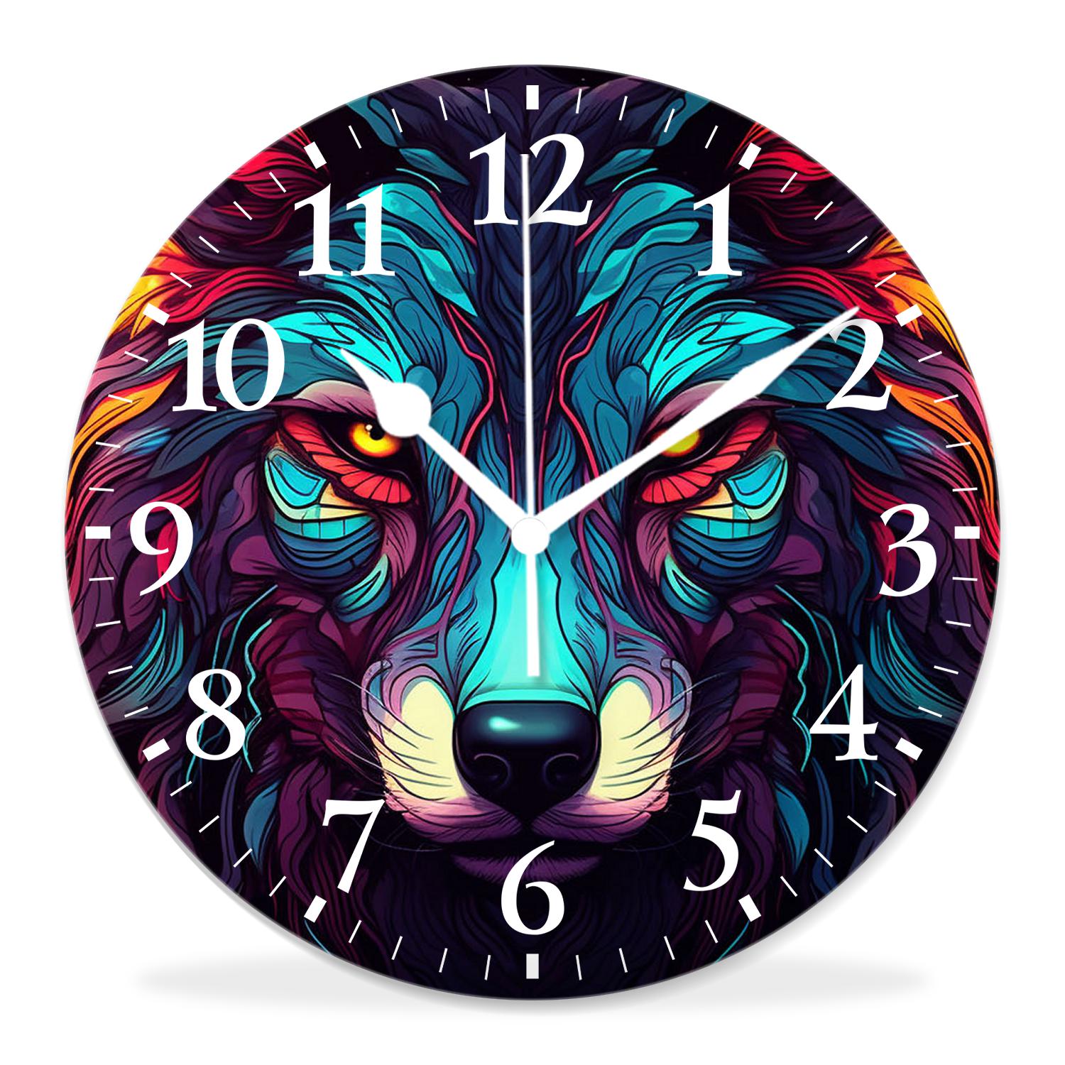 generic Silent Non Ticking 12 inch Round Wall Clocks,Colored Head Wolf ...