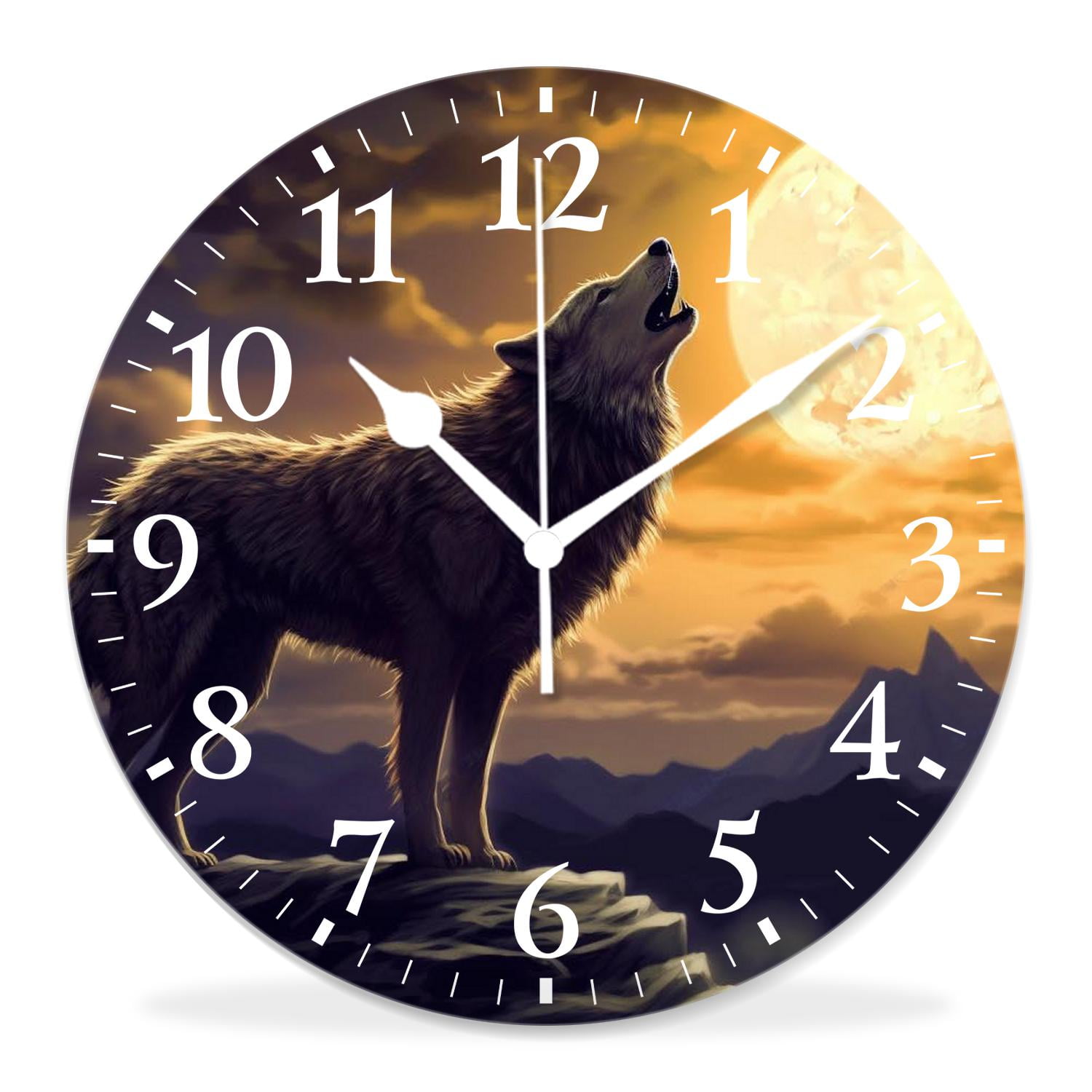 generic Silent Non Ticking 12 inch Round Wall Clocks,Howling Wolf and ...