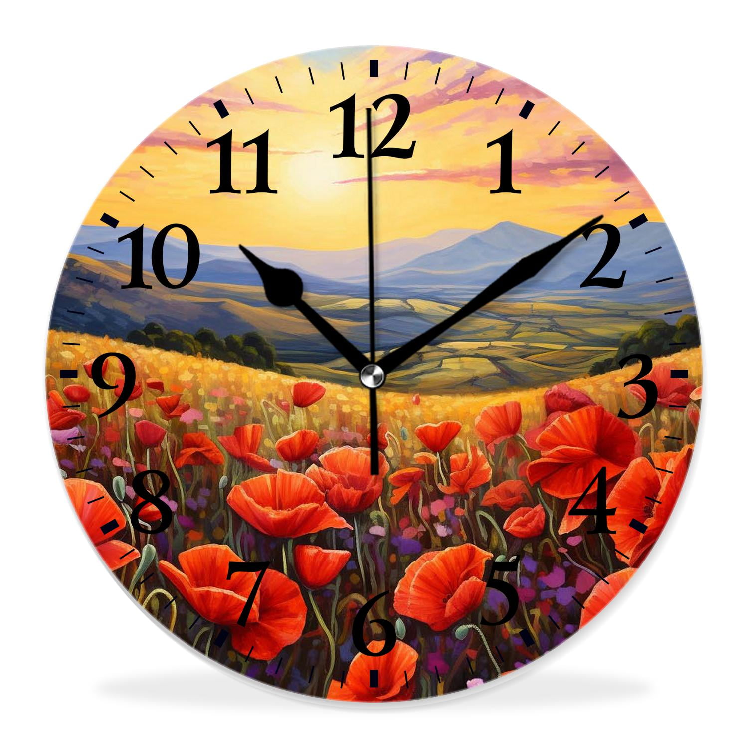 generic Silent Non Ticking 14 inch Round Wall Clocks,Romantic Poppy Red ...