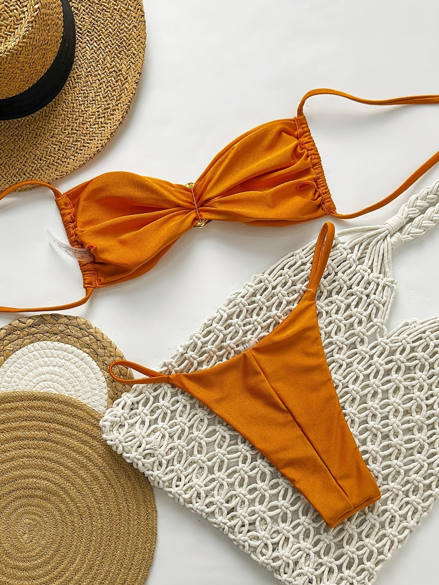 generic Women 2 Piece Bikini Spaghetti Strap Swimsuits Solid Color ...