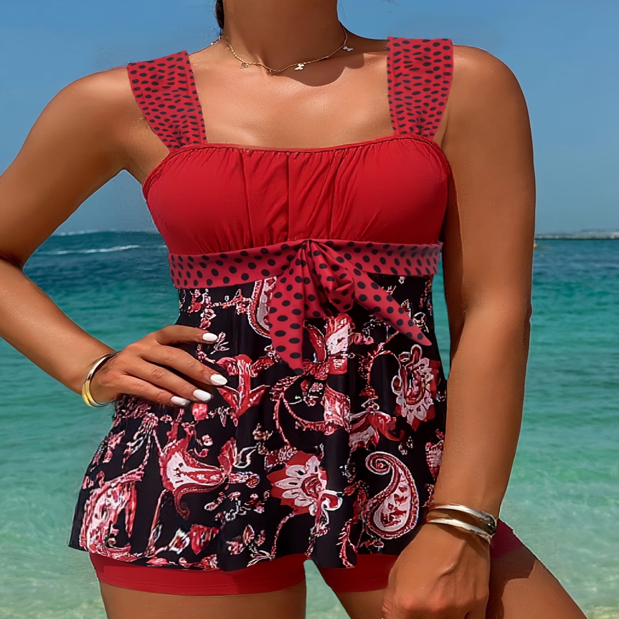 generic Womens Tankini Swimsuit Fashion Printed Tummy Control Athletic ...