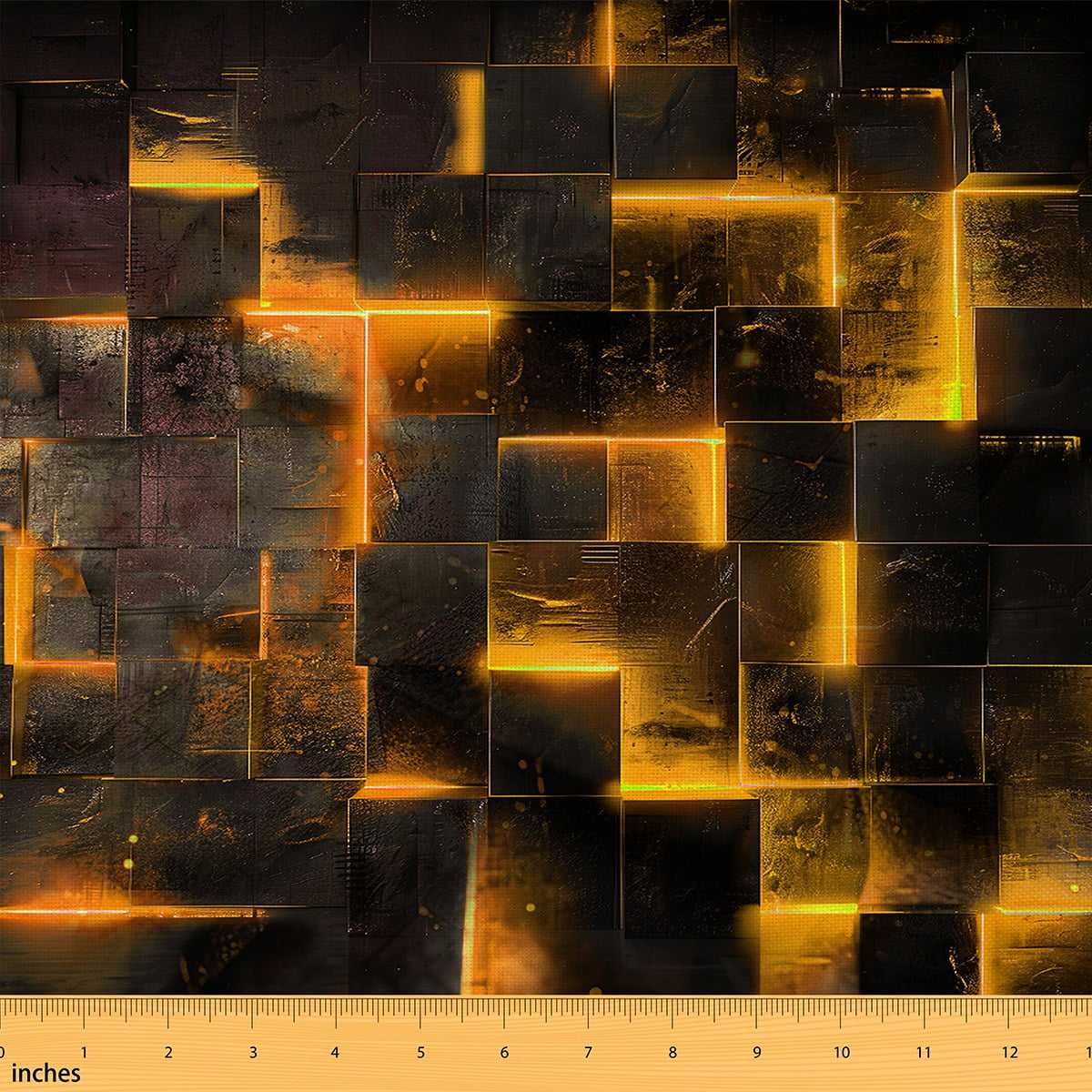 geometry Upholstery Fabric For Chairs Sofa orange-yellow grid Fabric By ...