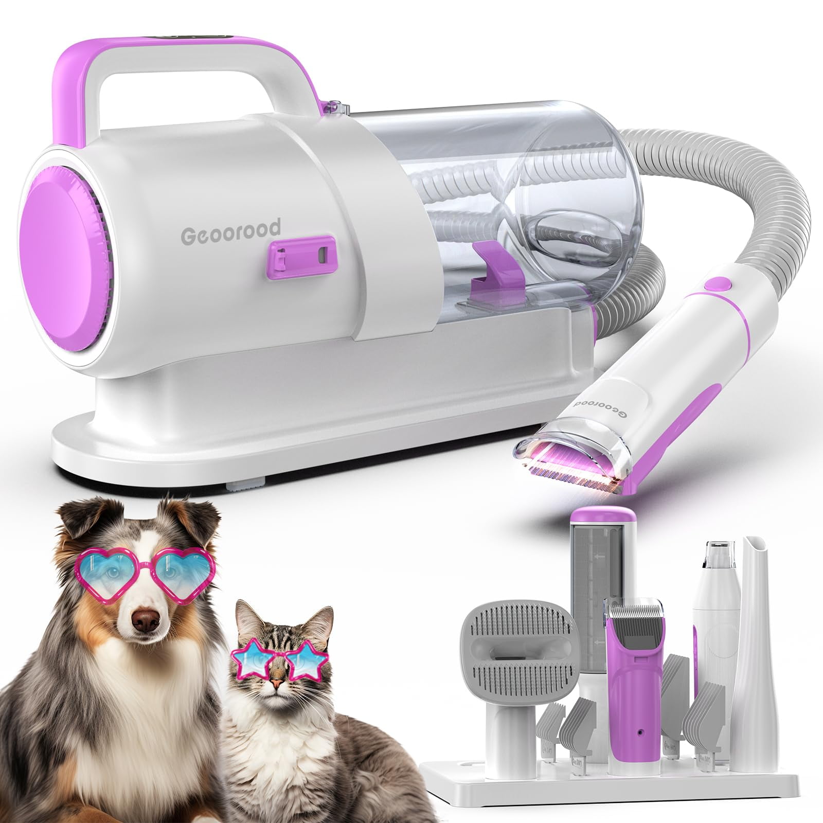 geoorood Dog Grooming Vacuum Kit, 5 SMRin 1 Pet Hair Grooming Tools ...