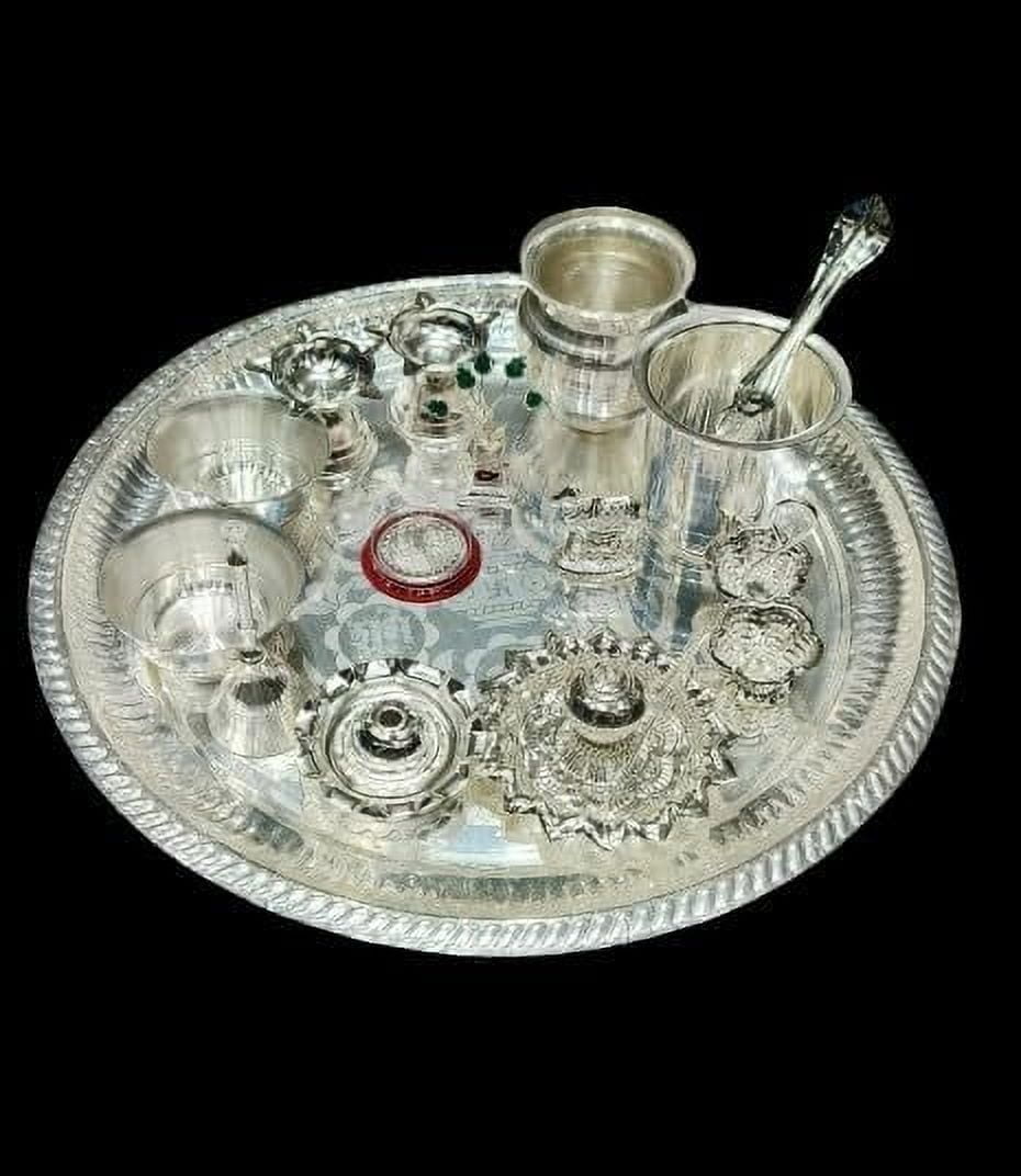 german silver 15 Items Pooja Thali Set for housewarming/ festivals ...