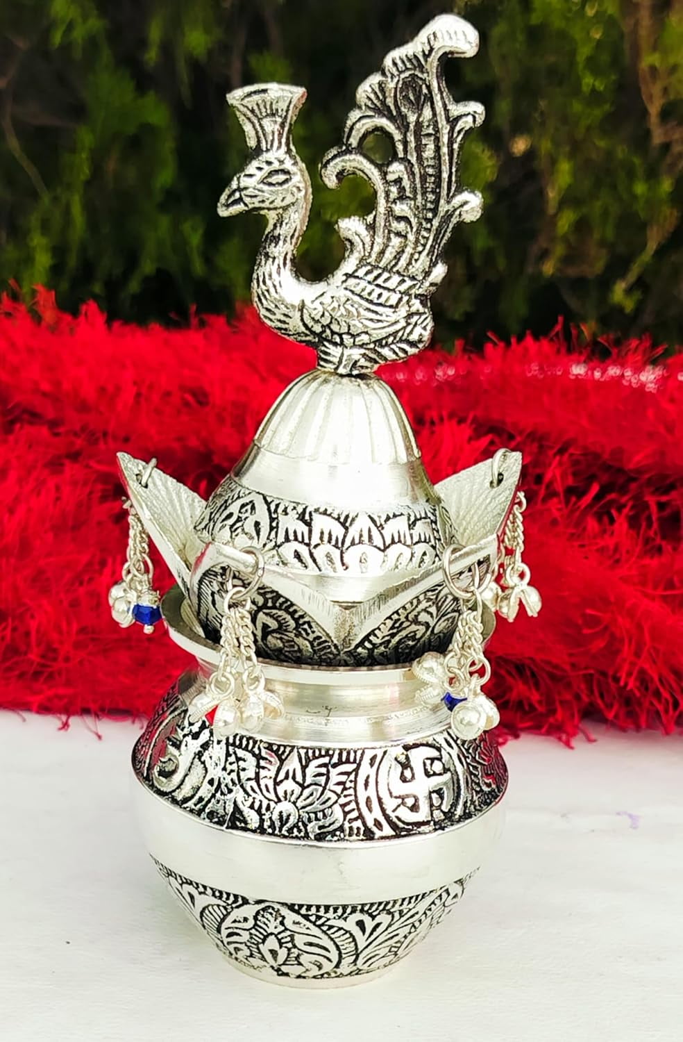 german silver peacock antique finish kalash for housewarming pooja ...