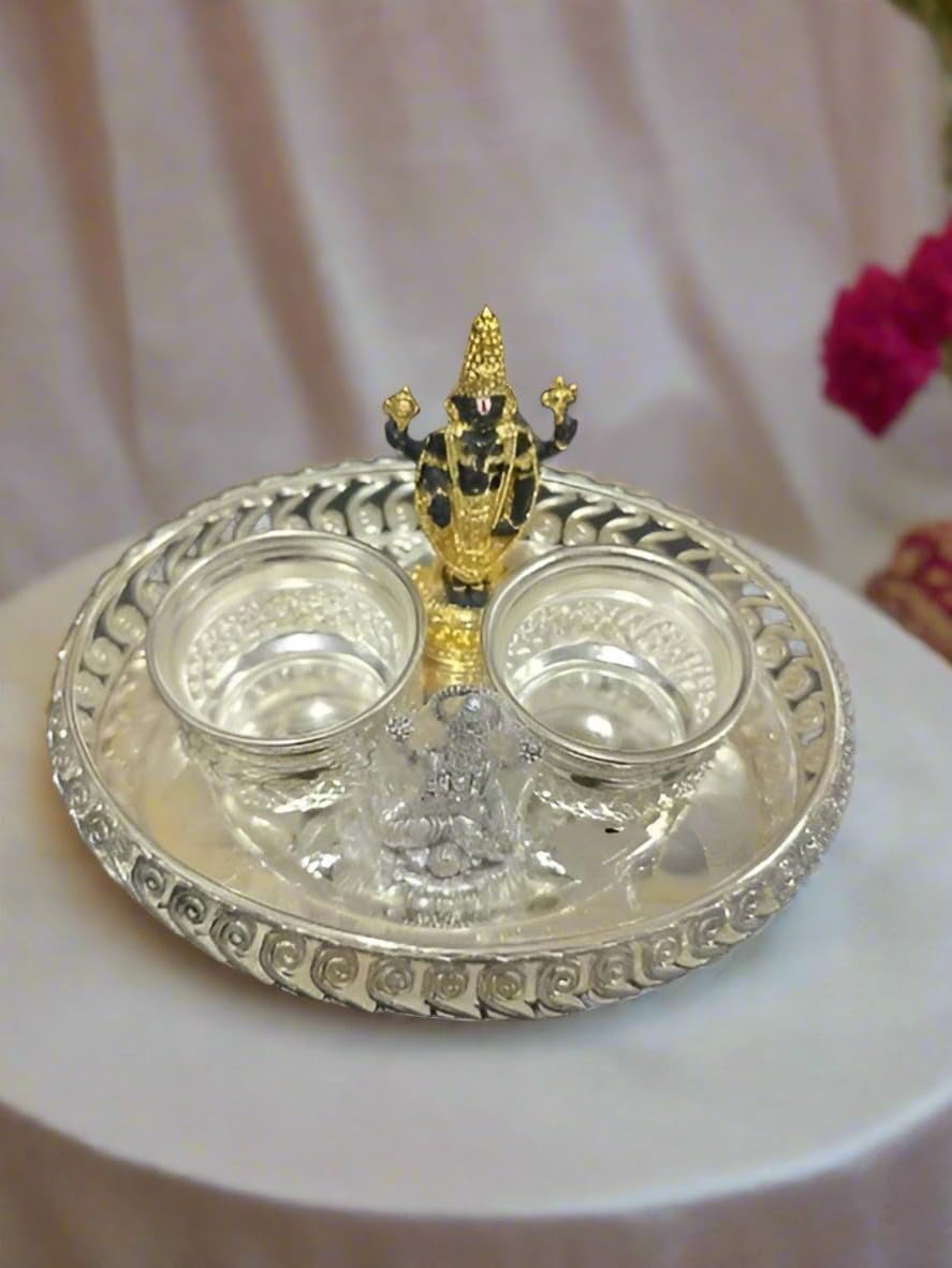 german silver pooja set golden tirupati balaji, lakshmiji 2 bowls and ...