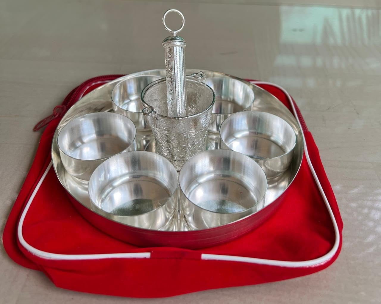 german silver small HOLI HAMPER SET Balti Pichkari set with 6 vaatis ...