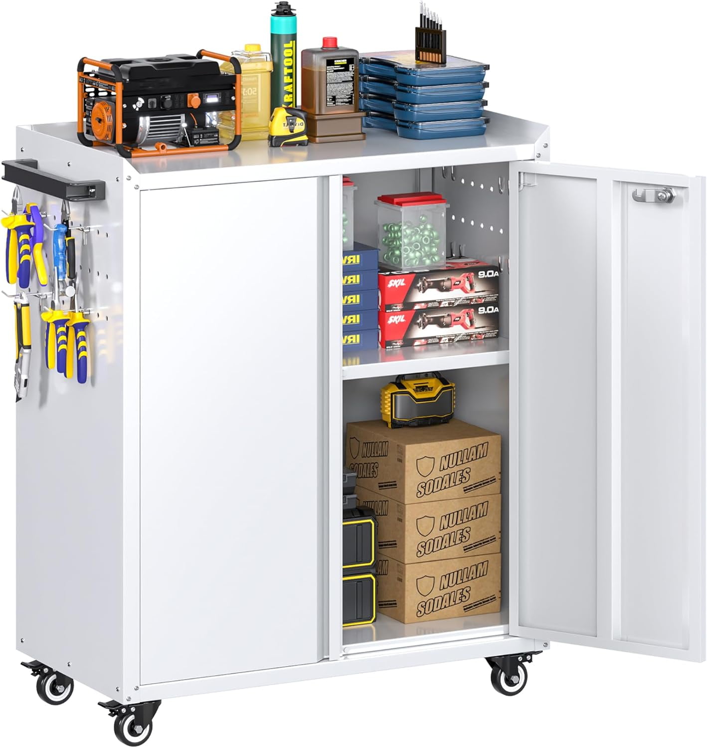 gfbd 35.43" H Metal Garage Storage Cabinet with Wheels Locking Steel ...