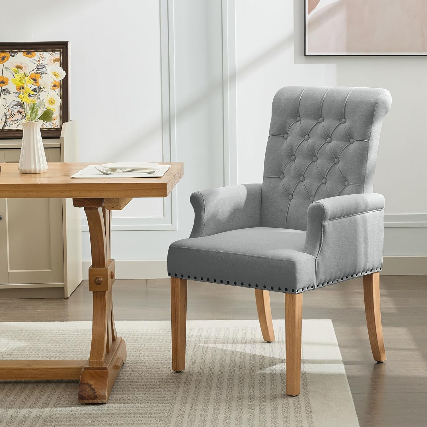 gfbd Fabric Dining Chair with Arms Upholstered Tufted High Back Dining ...