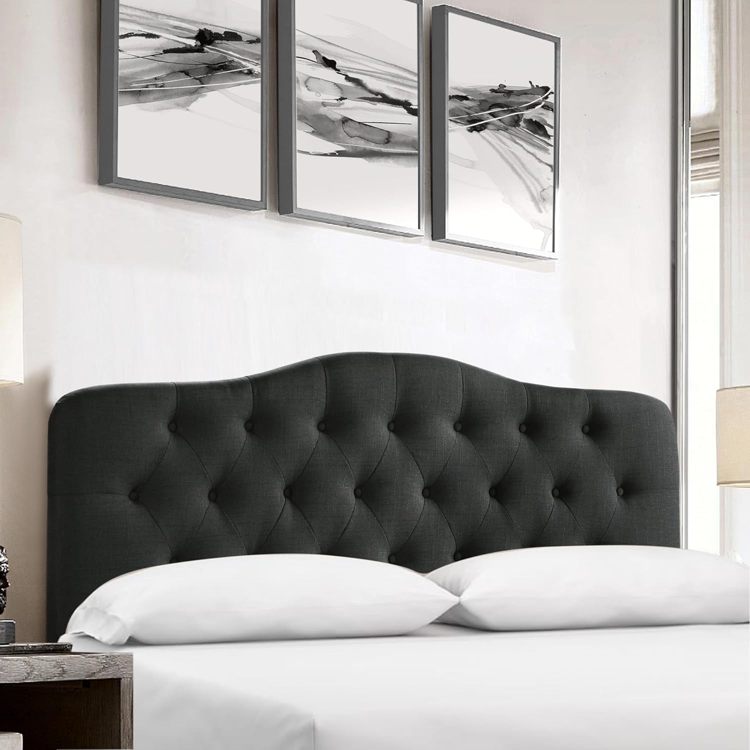 gfbd Givanna Adjustable Height Headboard with Upholstery and Button Tufting for Bedroom King ...