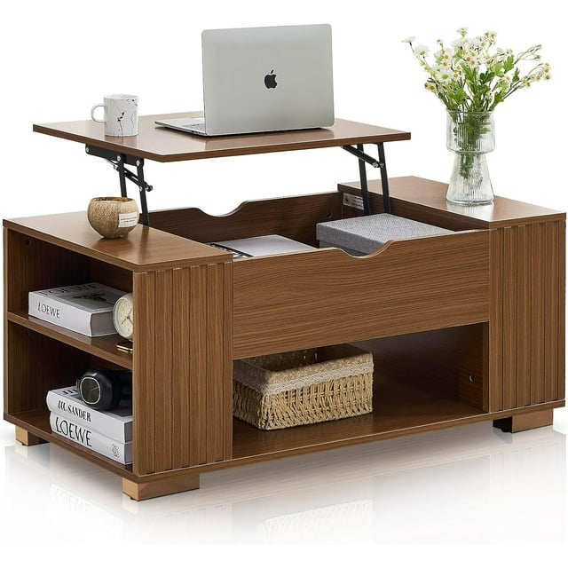 gfbd Lift Top Coffee -Fluted Wood Center with Hidden Compartment and ...