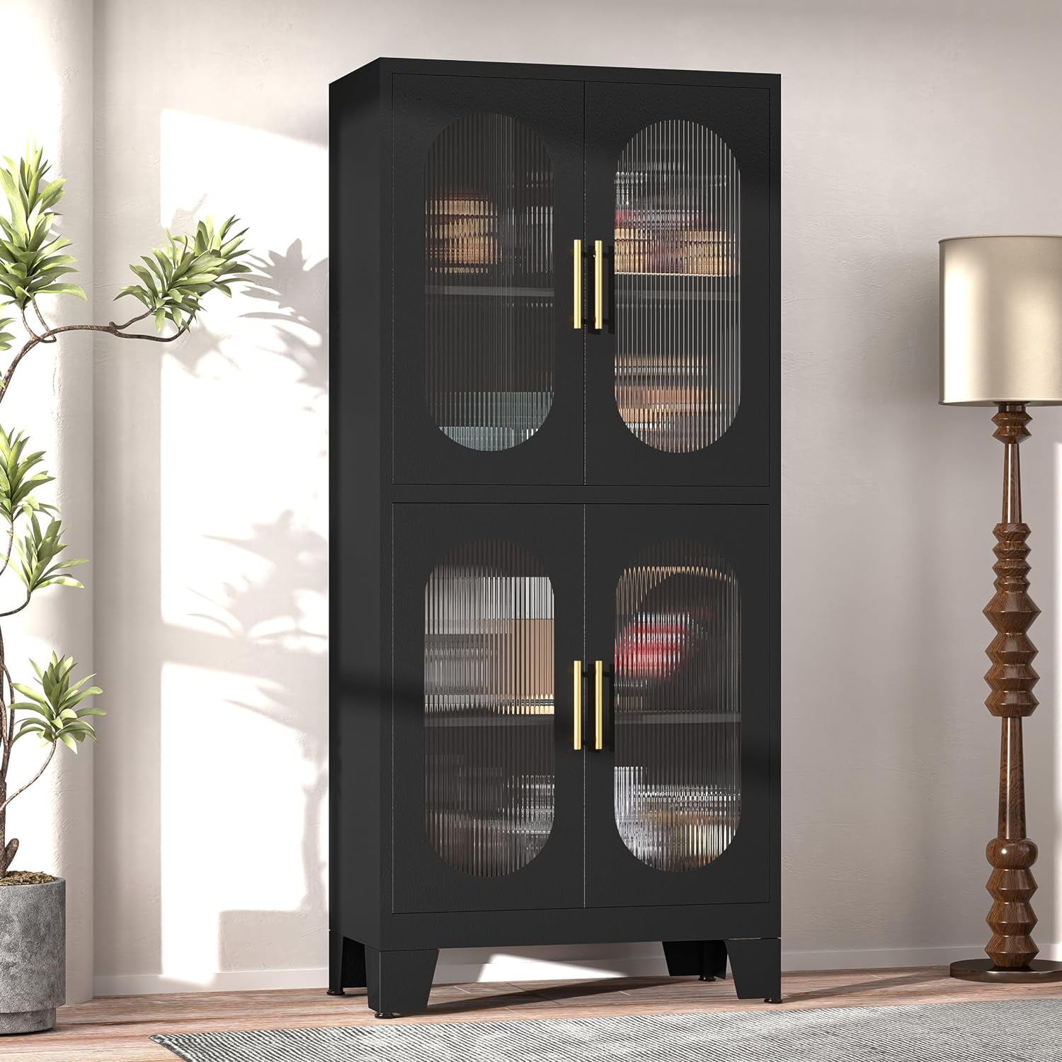 gfbd Metal Storage Cabinet Pantry Cabinet with Acrylic Glass Doors and Adjustable Shelves Tall ...