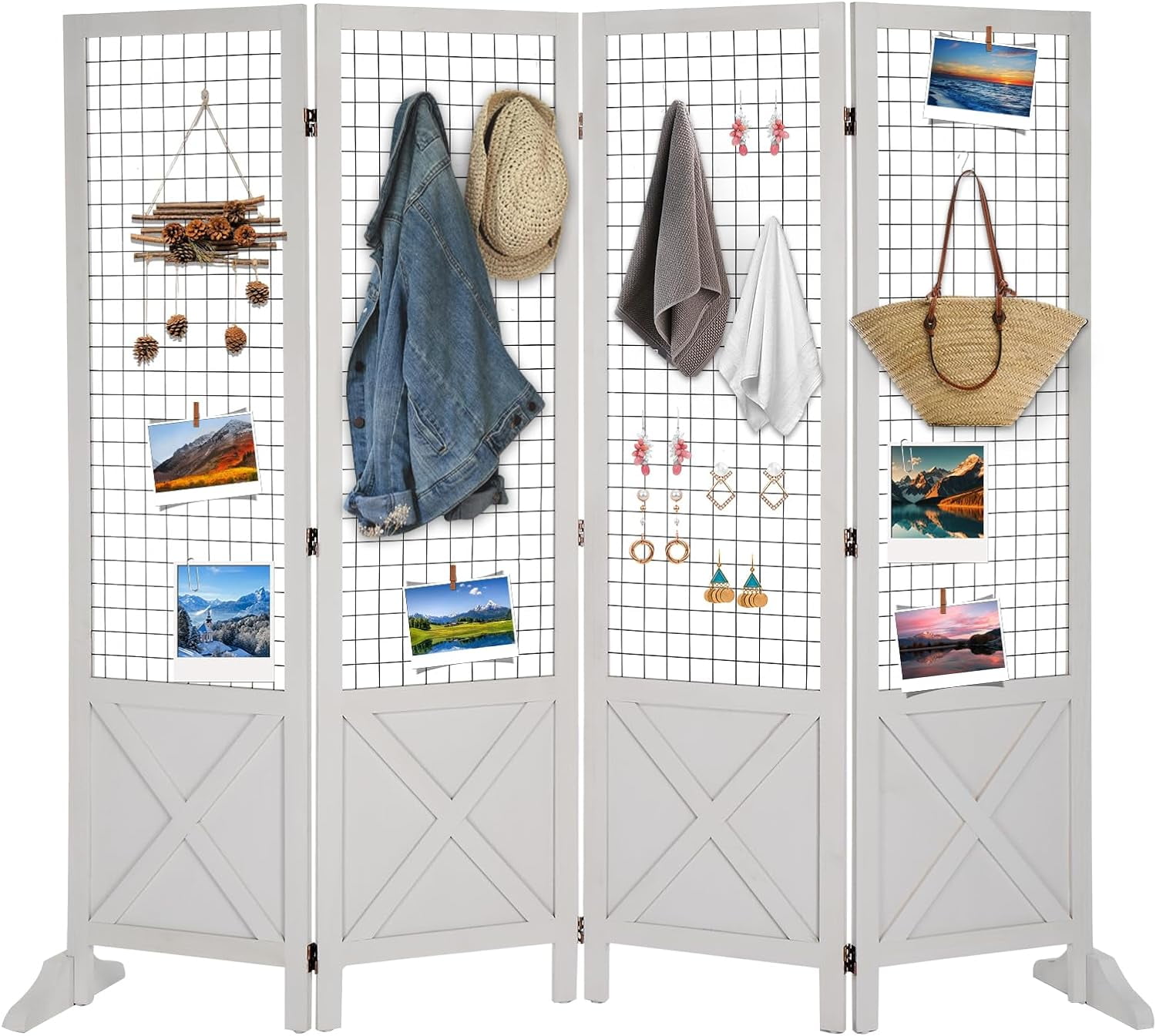 gfbd Room Divider Freestanding Gridwall 4 Panel Folding Display Board ...