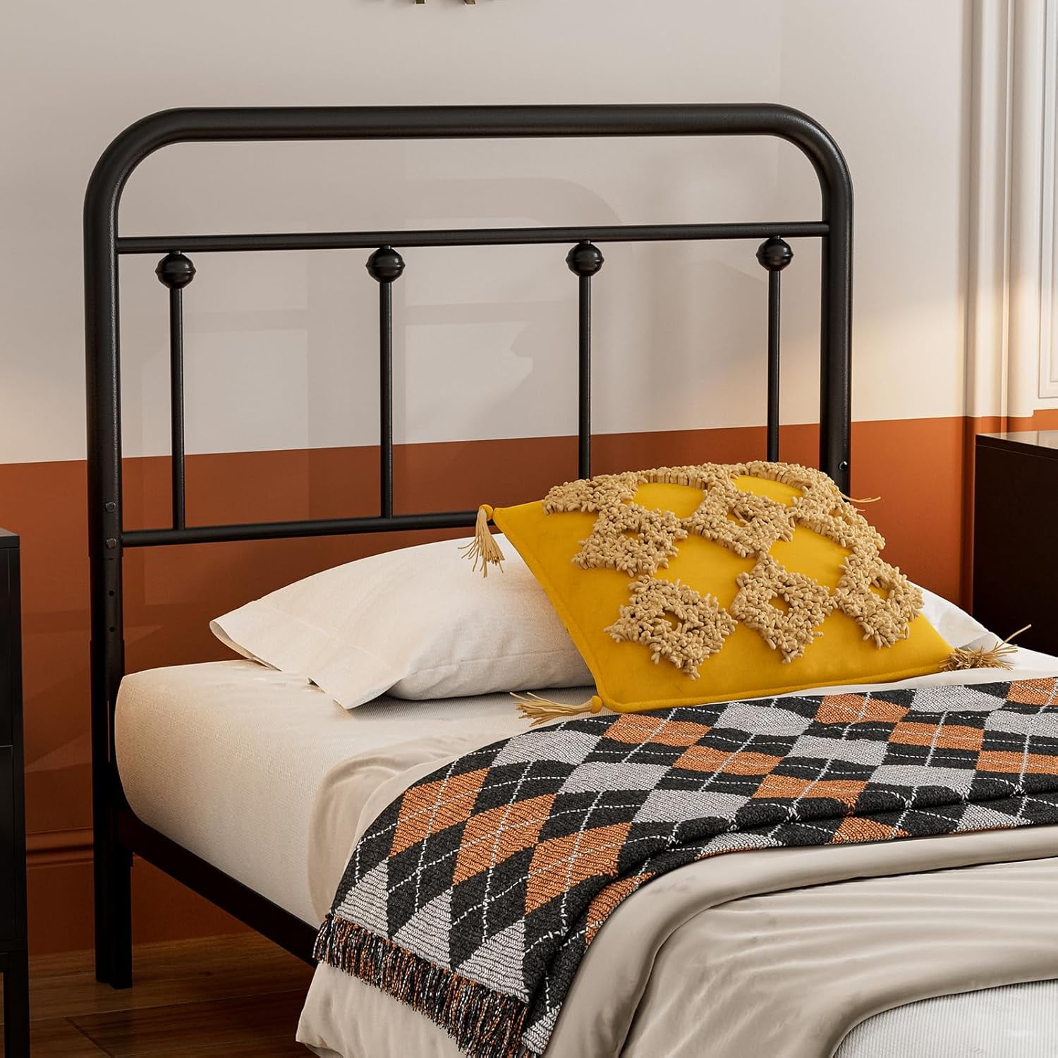 gfbd Victorian Metal King Size Headboard Adjustable Height Curved Steel King Headboard Only Easy ...