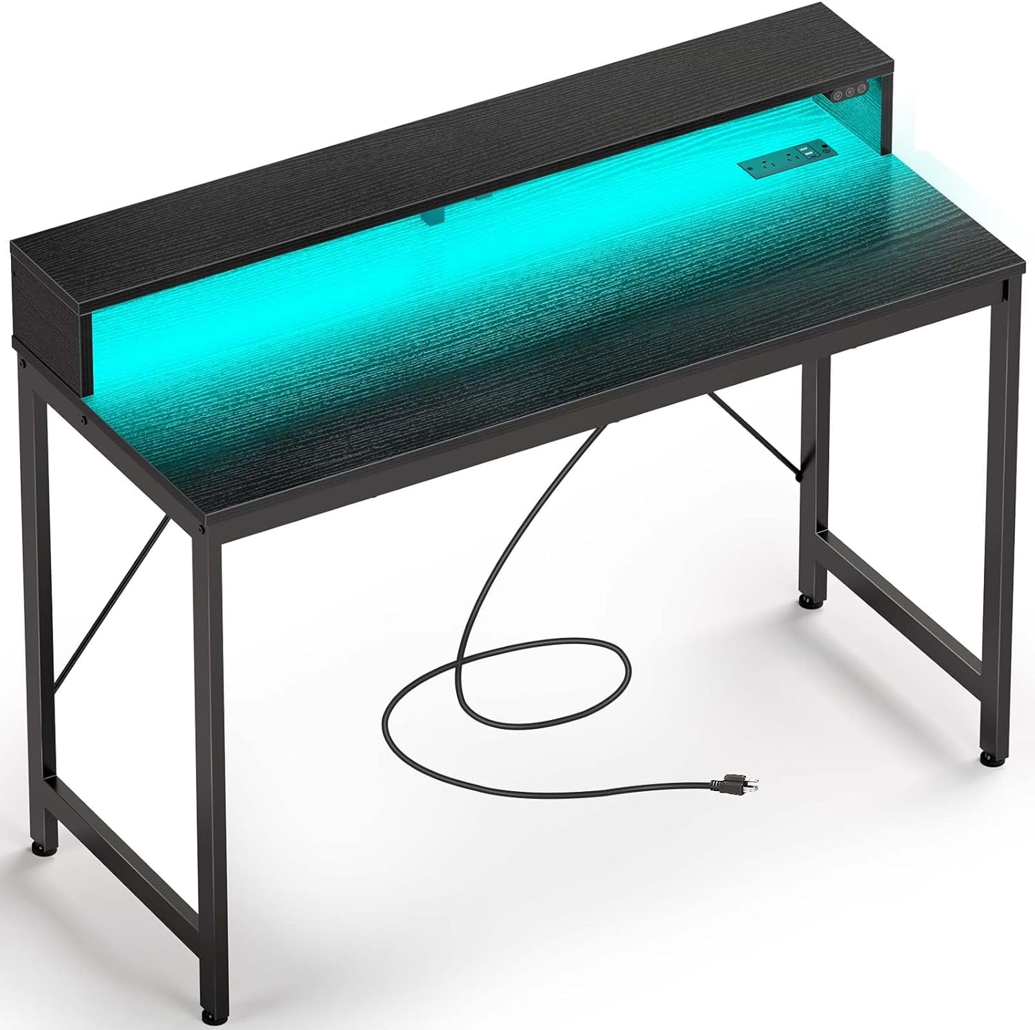 giant Computer Desk 39 inch with LED Lights & Power Outlets Home Office ...