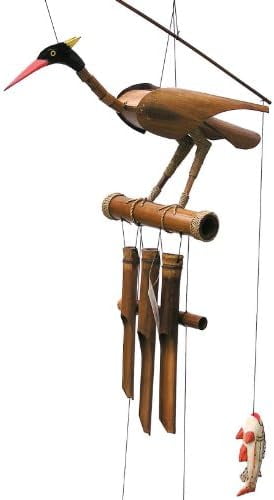 gifts 147 rodney bobbing head bird bamboo wind chime, natural wood ...