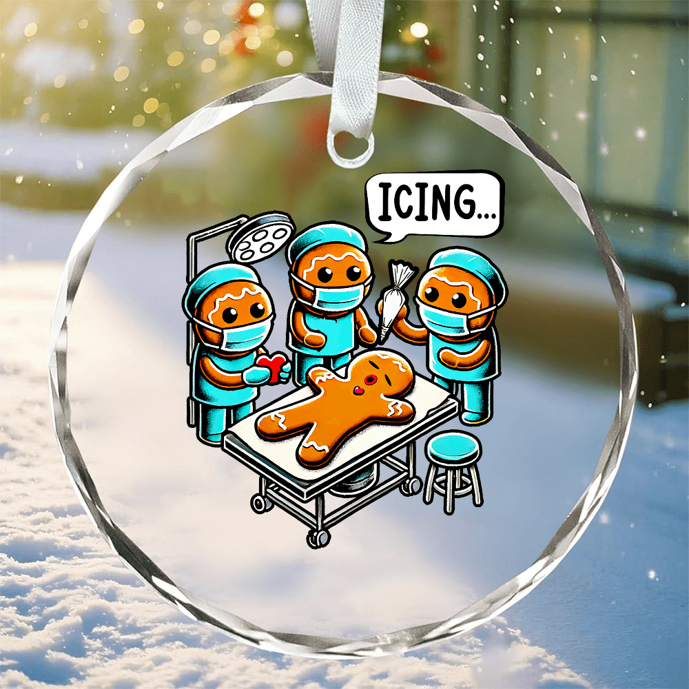 gingerbread man operation cookie baking Ornament, Crystal Glass ...