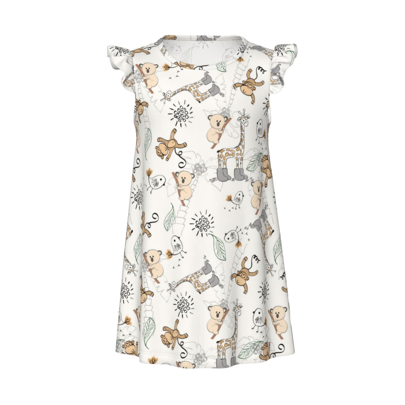 giraffe monkey Girls Nightgown, Flutter Short Sleeves Night Dress ...