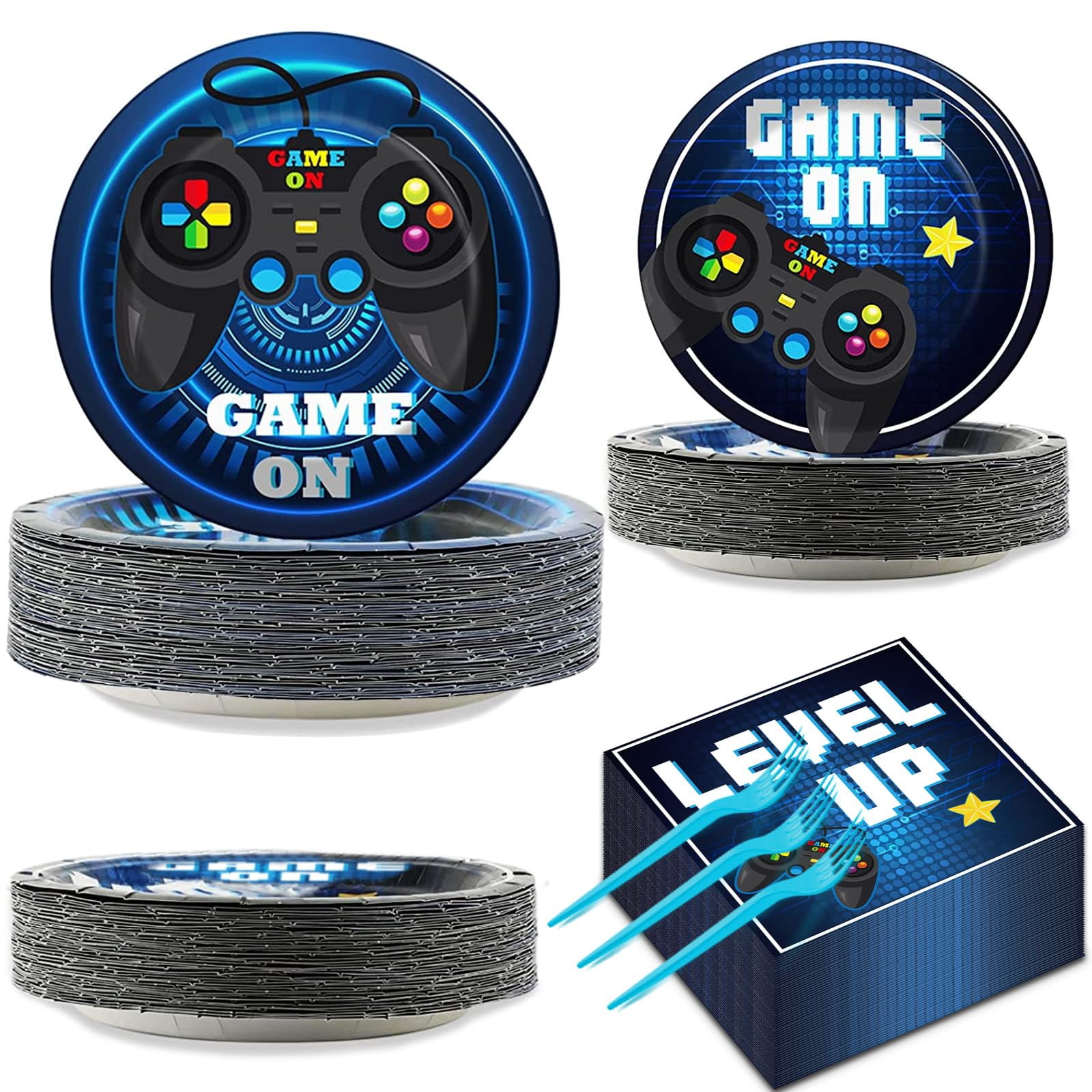gisgfim 200 Pcs Video IFF17 Game Party Favors Supplies Paper Plates and ...