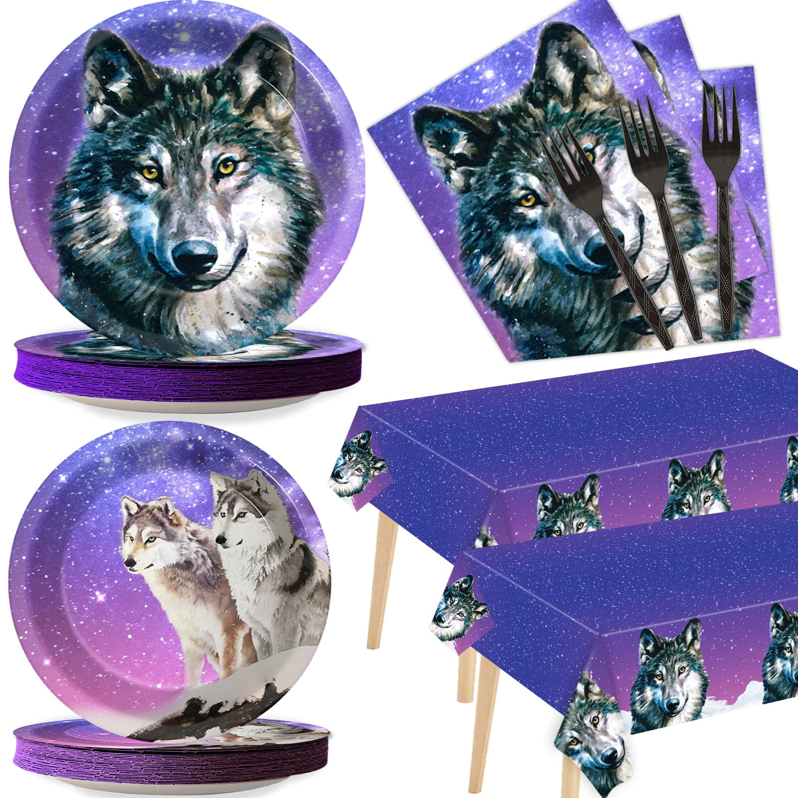 gisgfim 24 Guests Wolf Birthday Party AFN1Decorations Supplies Plates ...