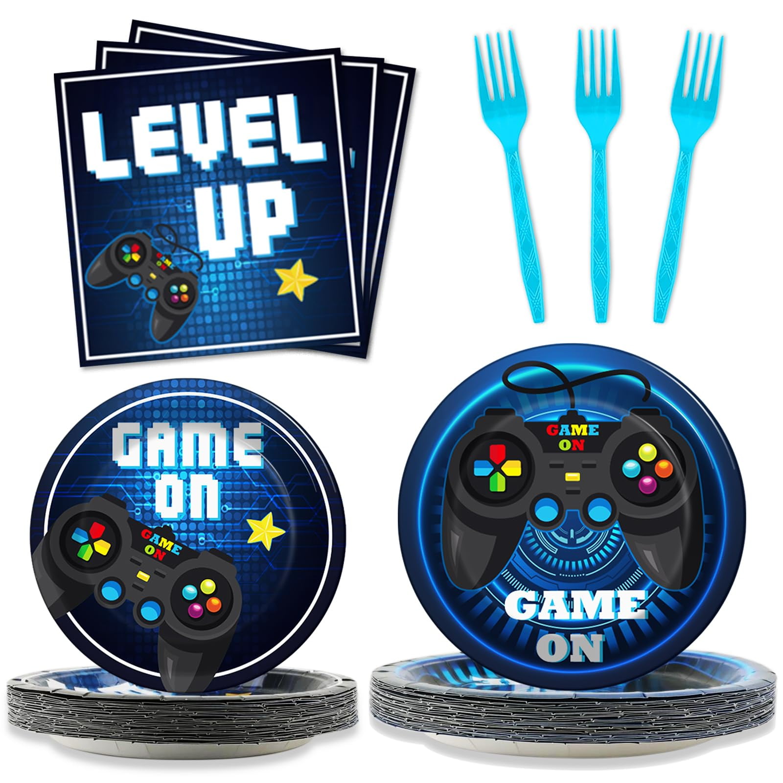 gisgfim 96 Pcs Video Game Party Supplies H2FSDPaper Plates Napkins ...