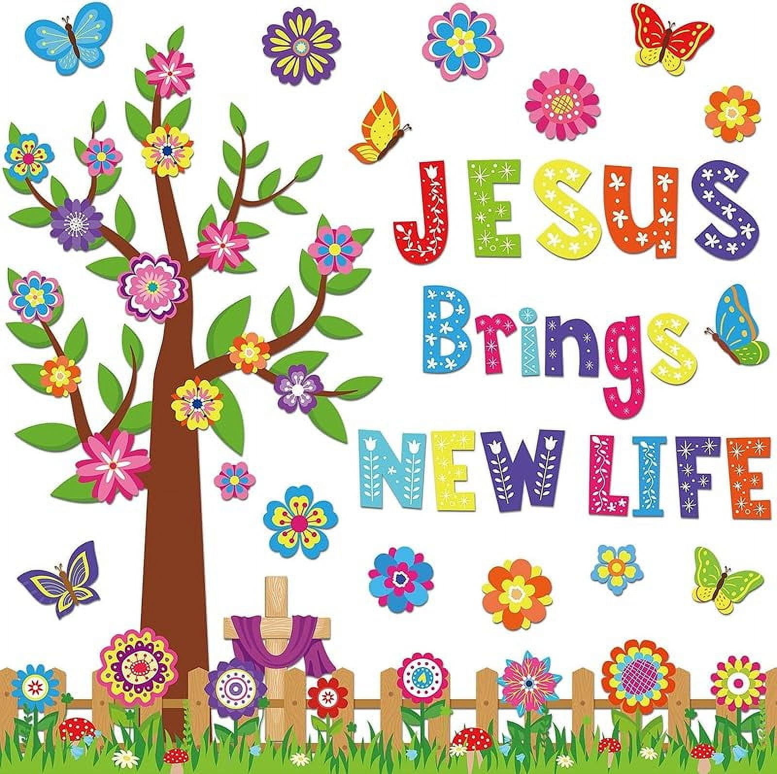 gisgfim Christian Spring Bulletin Board Decoration Set Religious Flower ...