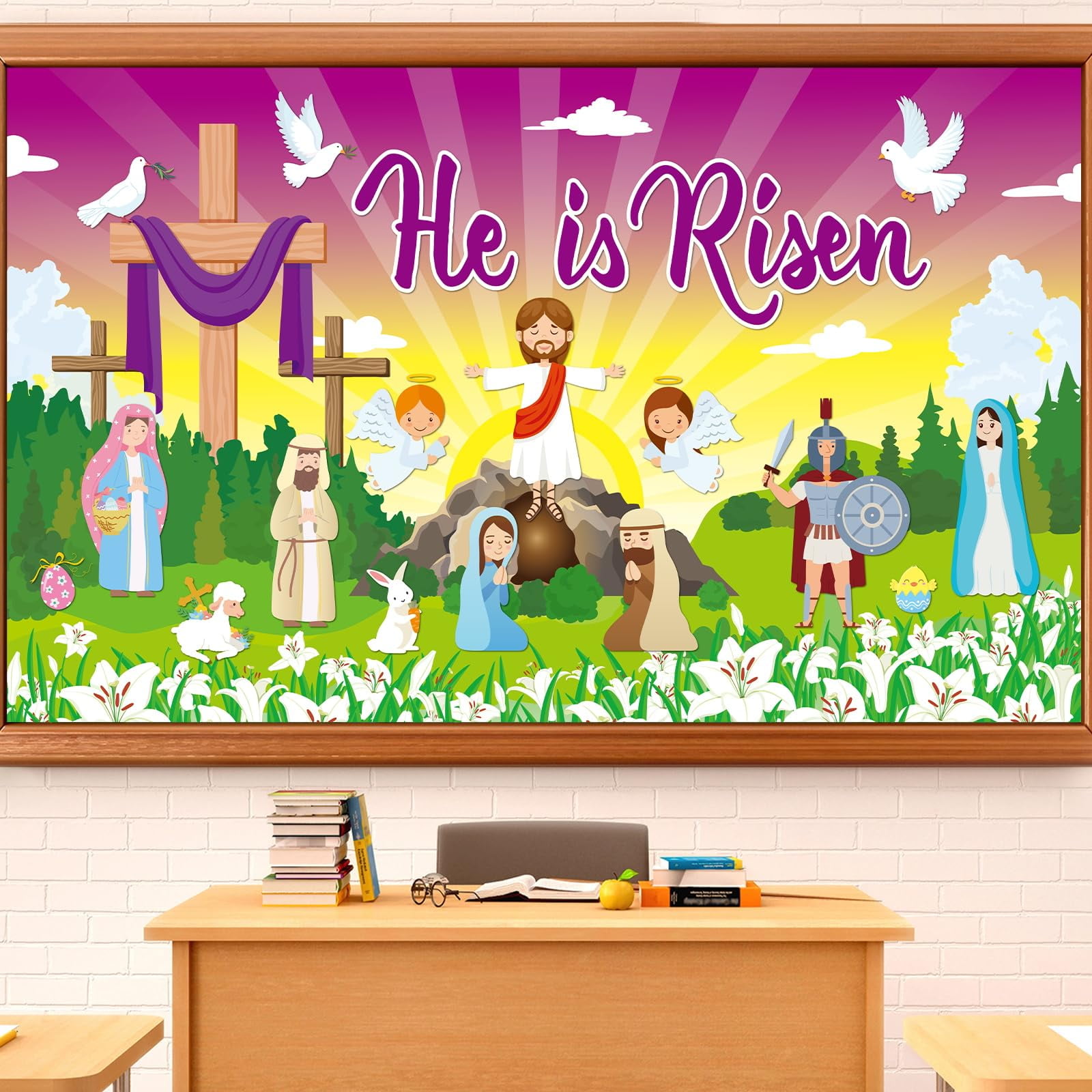 gisgfim Easter He is Risen Bulletin Board Decorations with Background ...