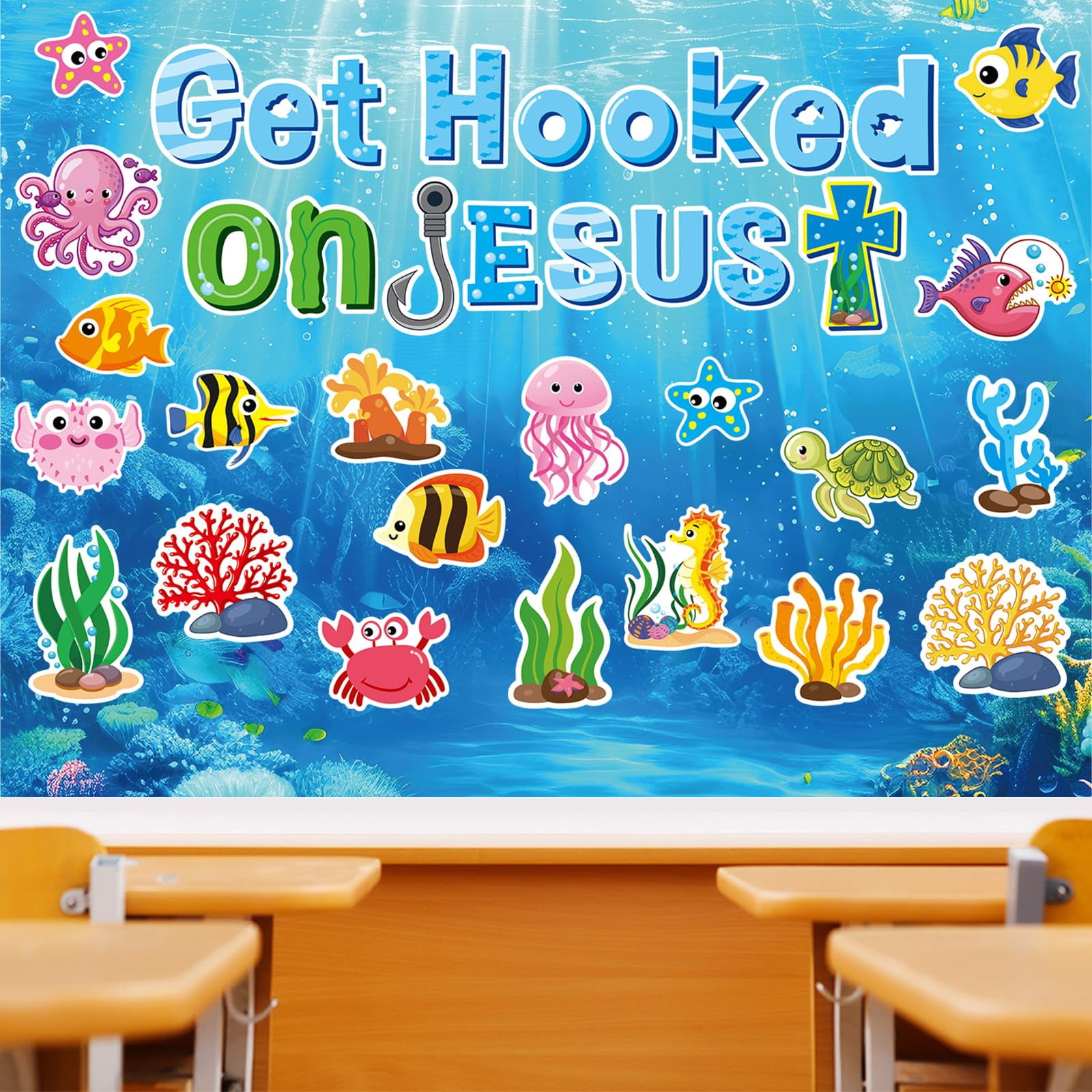 gisgfim Ocean Fish Bulletin Board Decorations with Background Paper ...