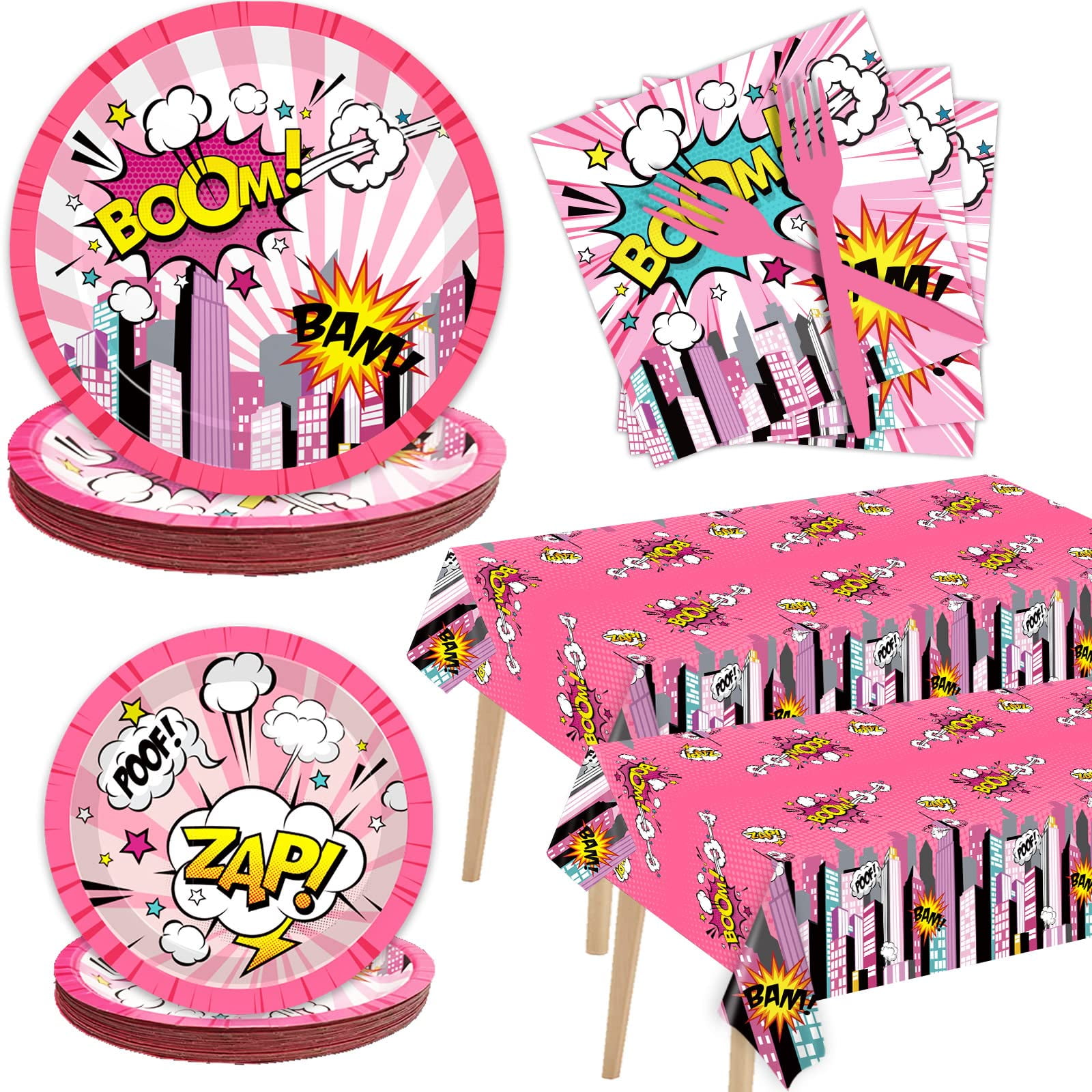 gisgfim Super Girl CORNET Theme Party Tableware Kit for 24 Guests Pink ...