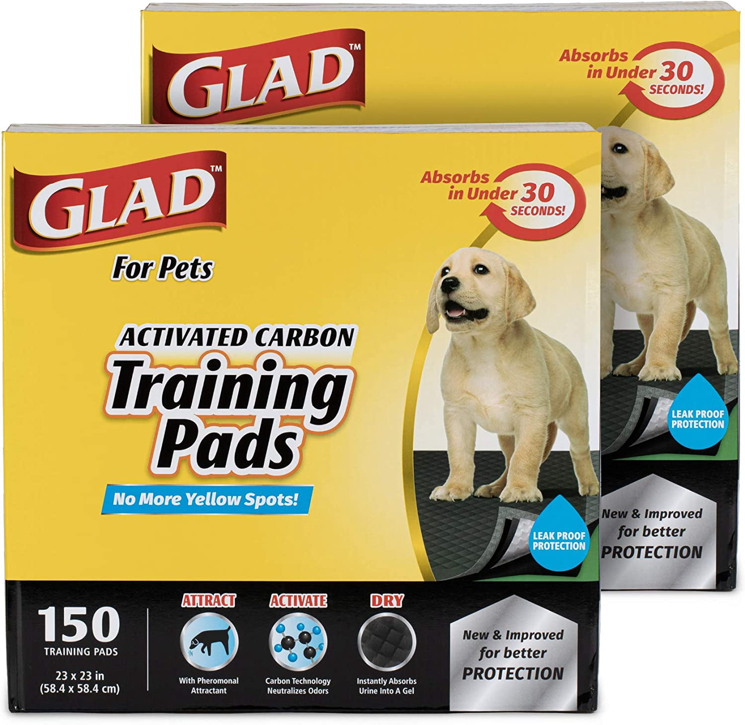 glad for pets black charcoal puppy pads, 150 count - 2 pack | puppy ...
