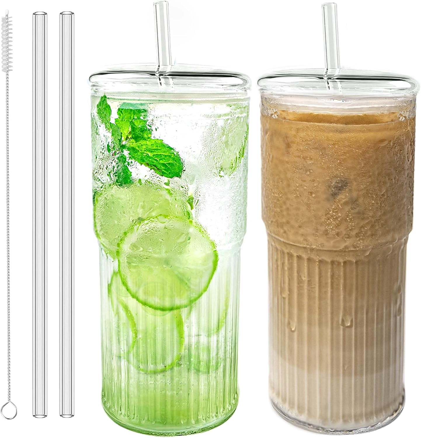 glass cups with lids and glass straws, high borosilicate 20oz tumblers ...