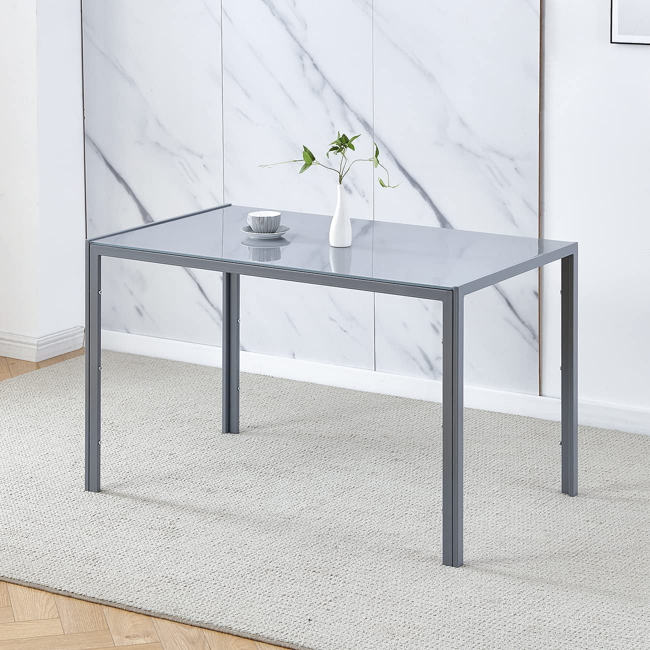glass dining table for 4-6, modern rectangular kitchen table with ...