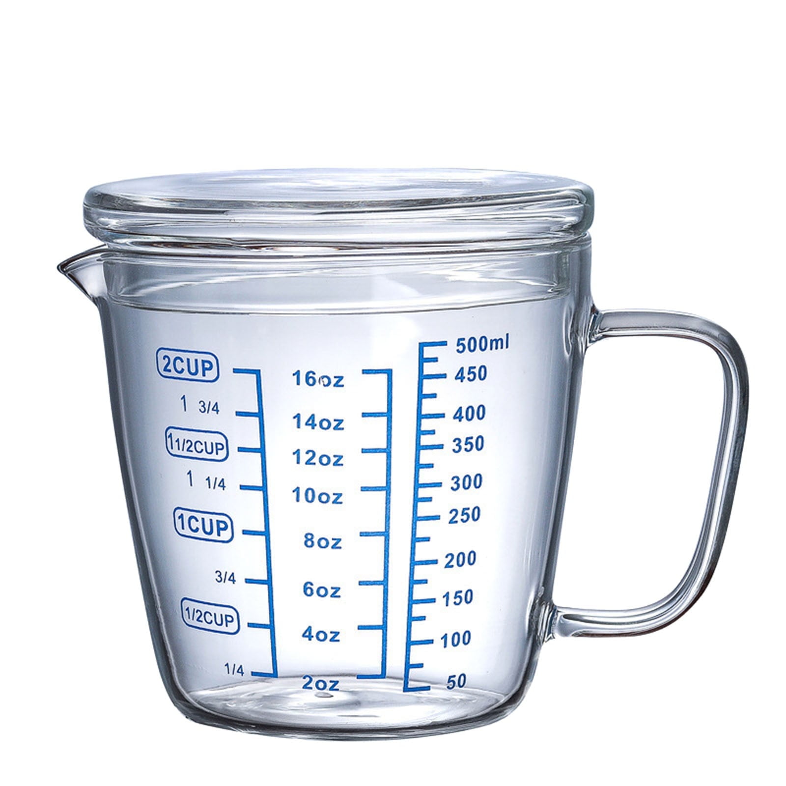 glass measuring cup, 2 cup 16oz, heat glass milk cup with lid suitable for microwave oven ...