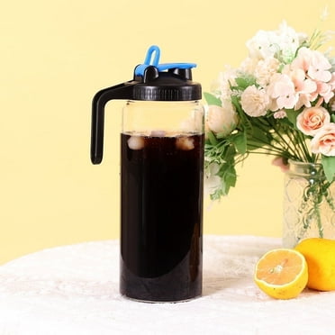 JoyJolt Beverage Dispenser Glass Pitcher with Handle & 2 Lids - 40 oz ...