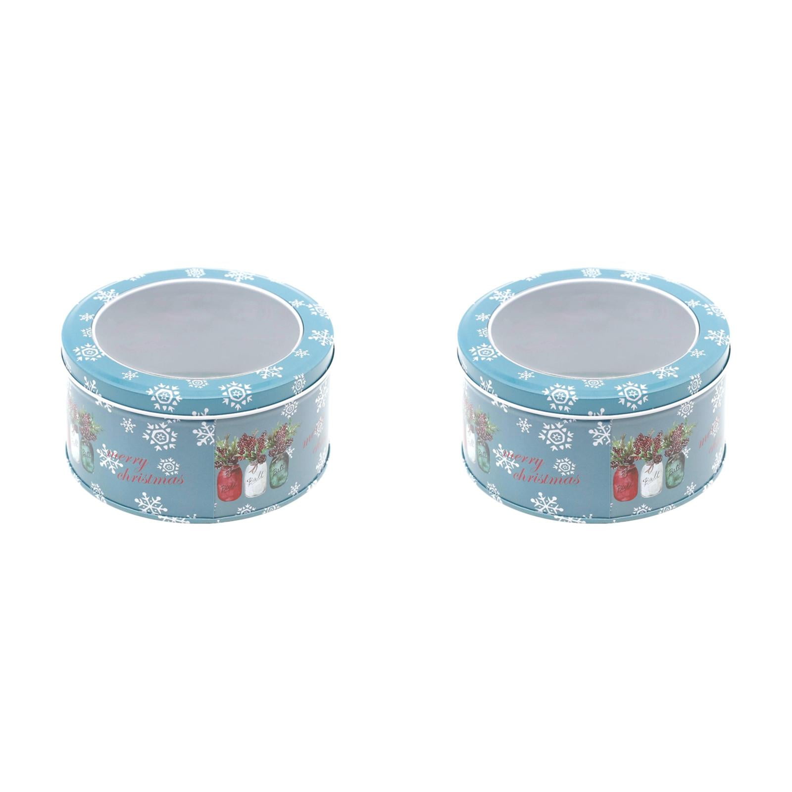 glass storage containers Festive Cookie Tin Round Containers With ...