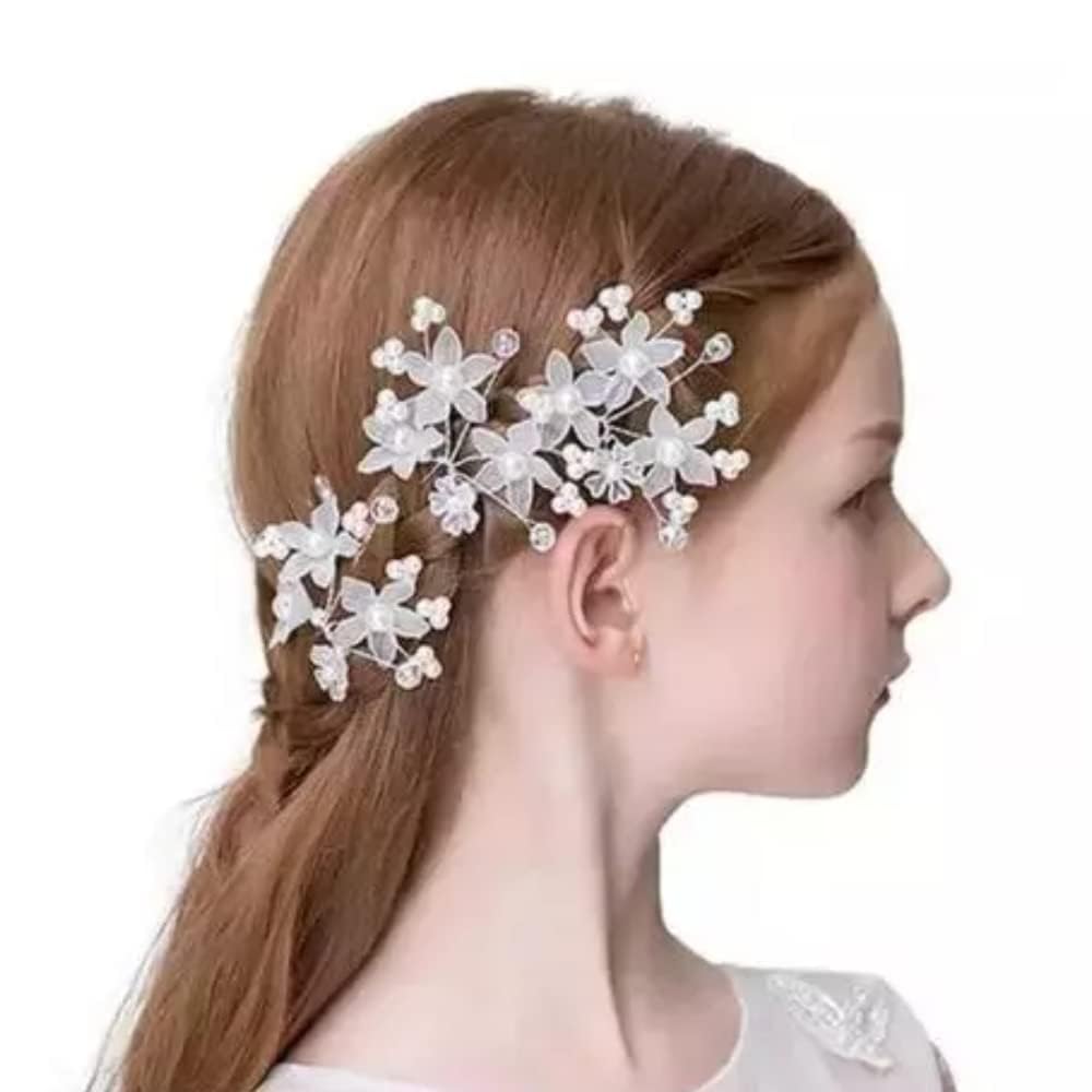 glimm White Floral Bridal Hair Pins Rhinestone Pearl Juda Bun Clip Set ...