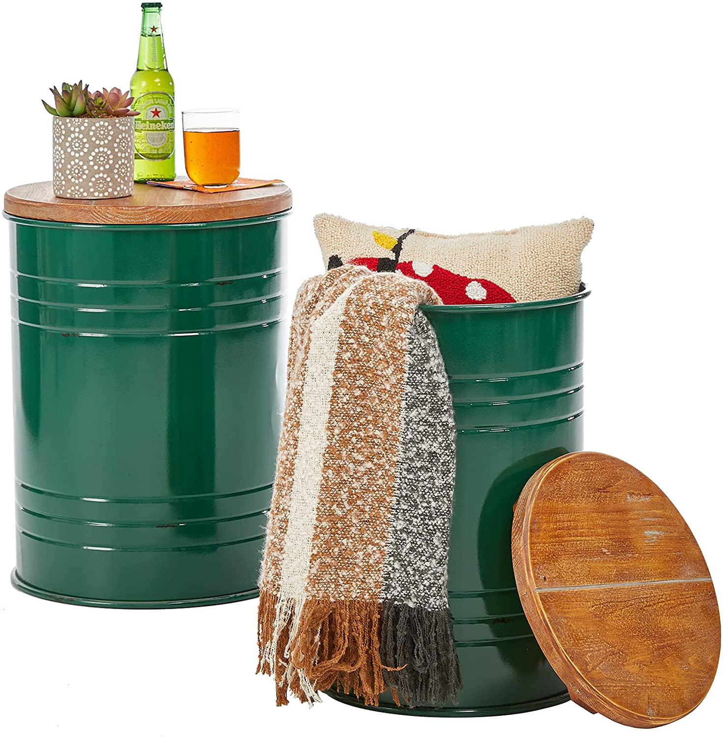 glitzhome Rustic Storage Ottoman Seat Stool Farmhouse End Table ...