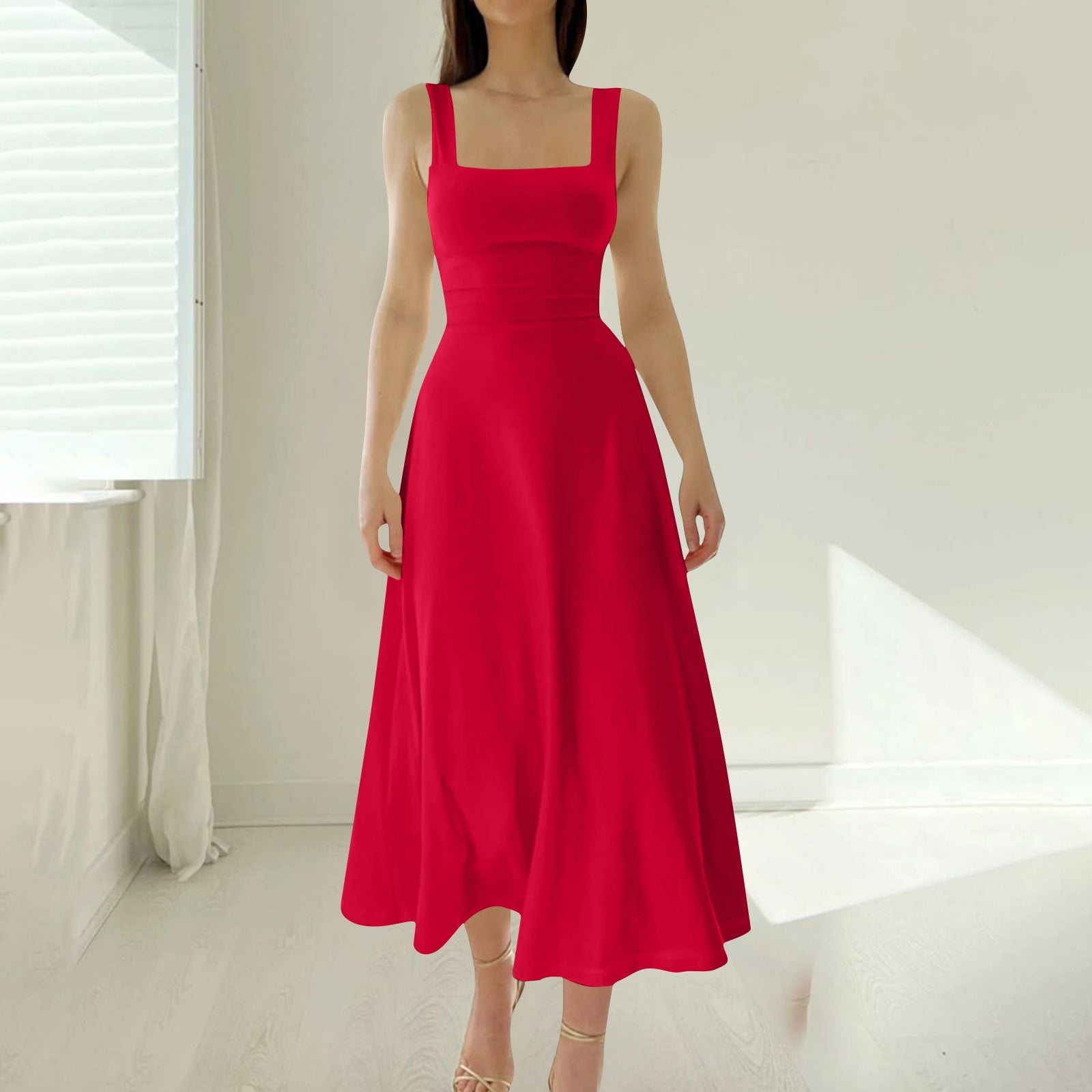 gljltg Ladies Elegant Short-sleeved V-neck Lace-up Long Dress with ...