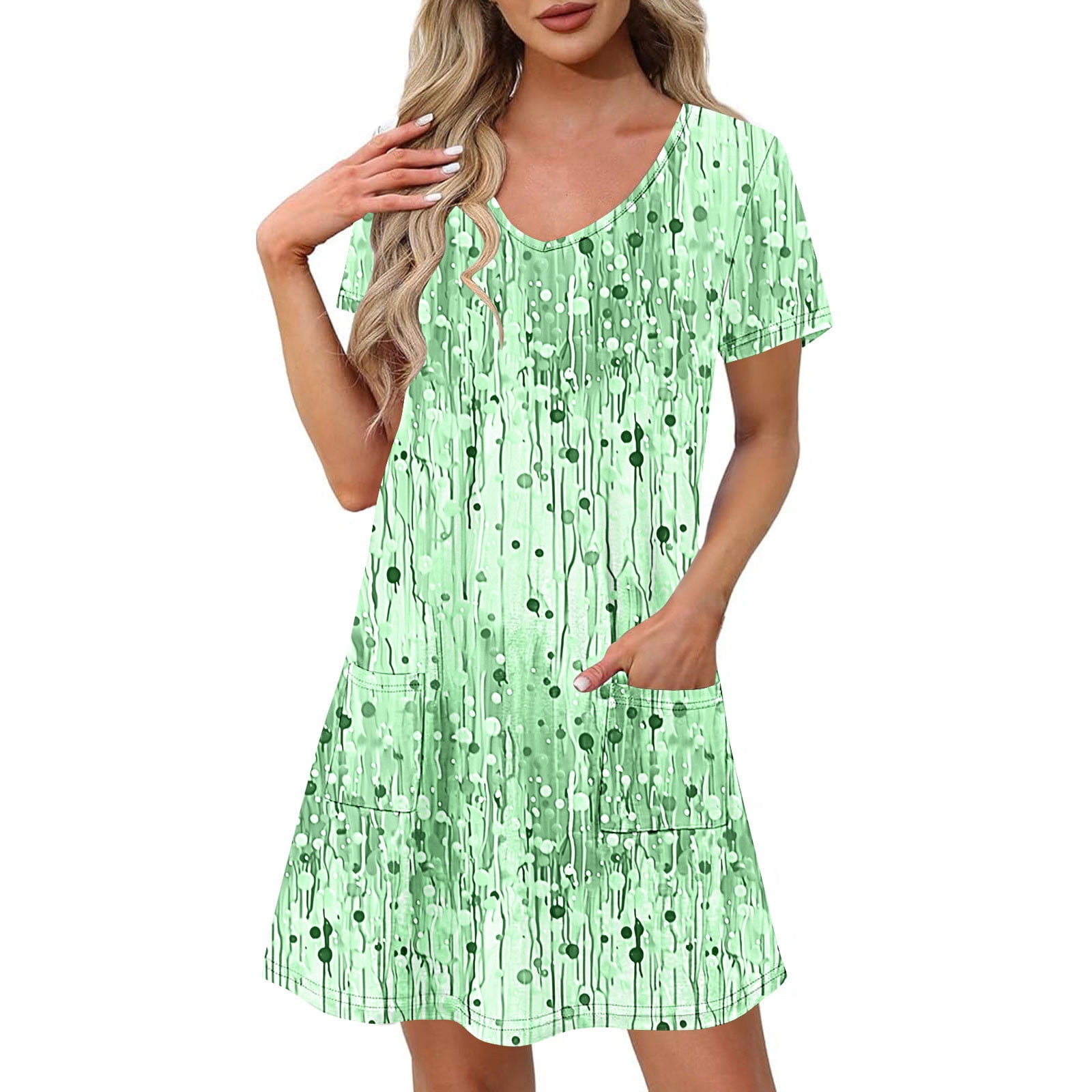 gljltg Women's Summer Print Short Sleeve V-neck Casual Dress ...