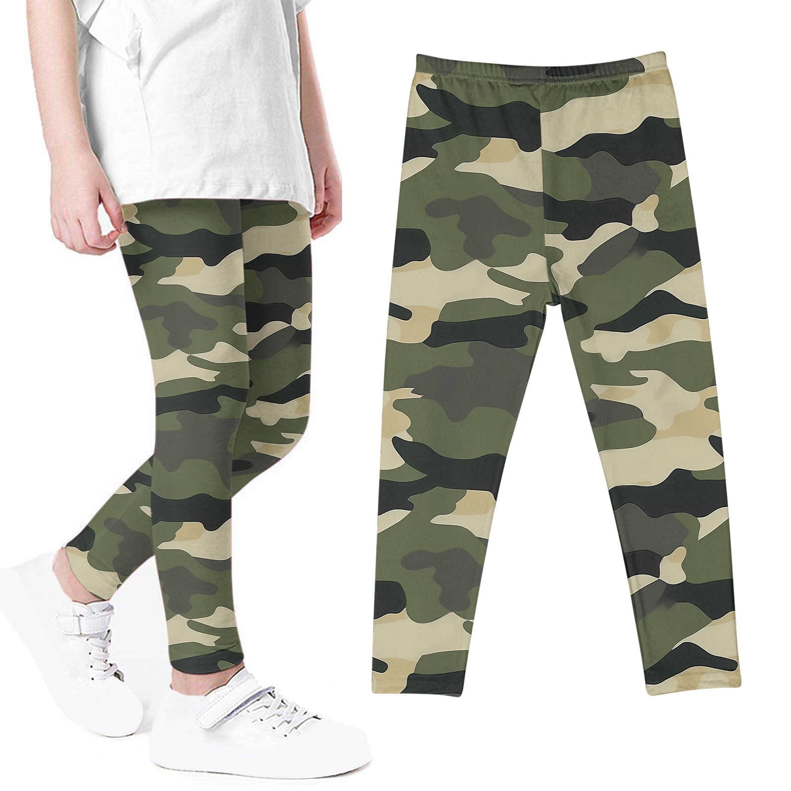 gljltg Youth Girls Prints Leggings Girls Camouflage Printed Pants High Waist Stretchy Soft ...