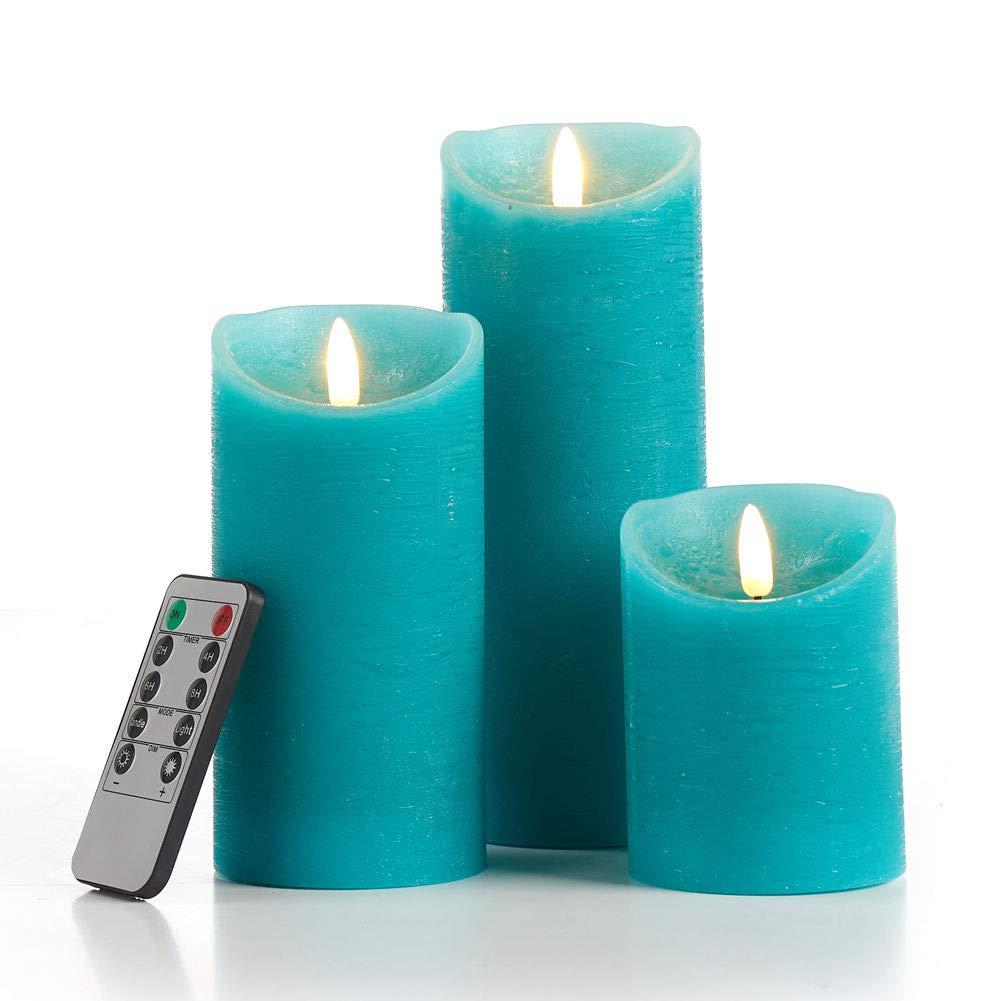 glowiu Teal Candle Pillar Realistic Wick Battery Operated Candles Set ...