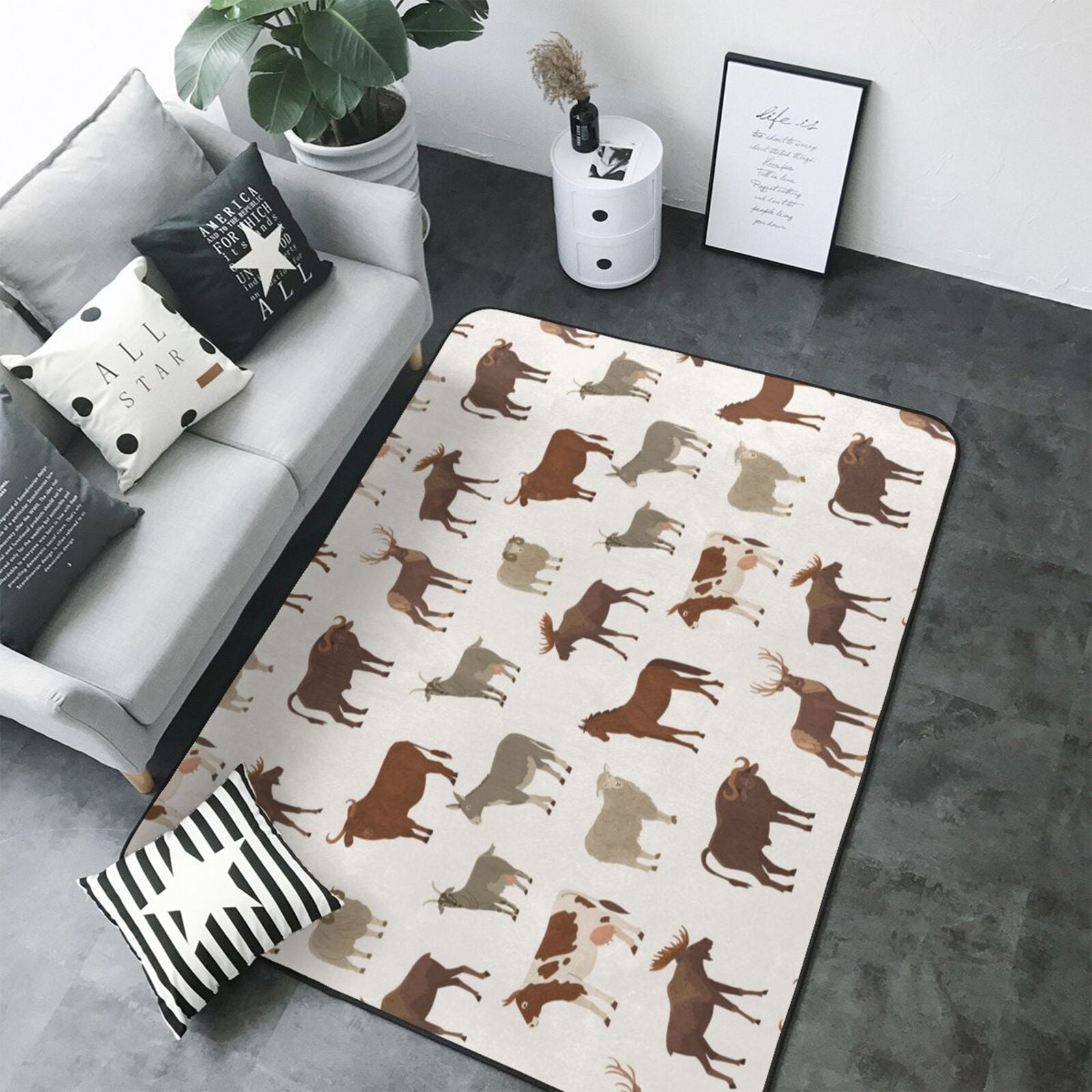 goat moose buffalo deer print Area Rugs for Living Room Bedroom, 5x7 ...