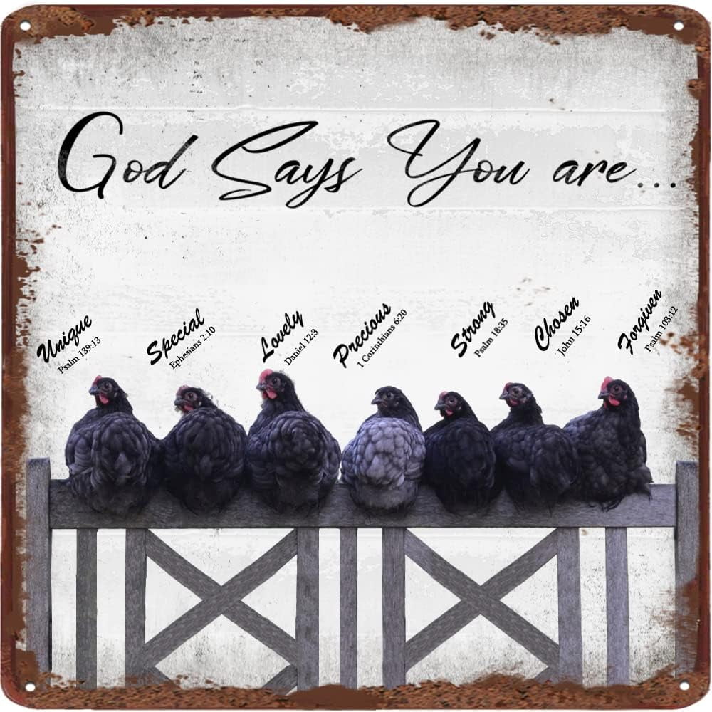 god says you are Chicken Vintage Tin Sign - Inspirational Quote Sign ...