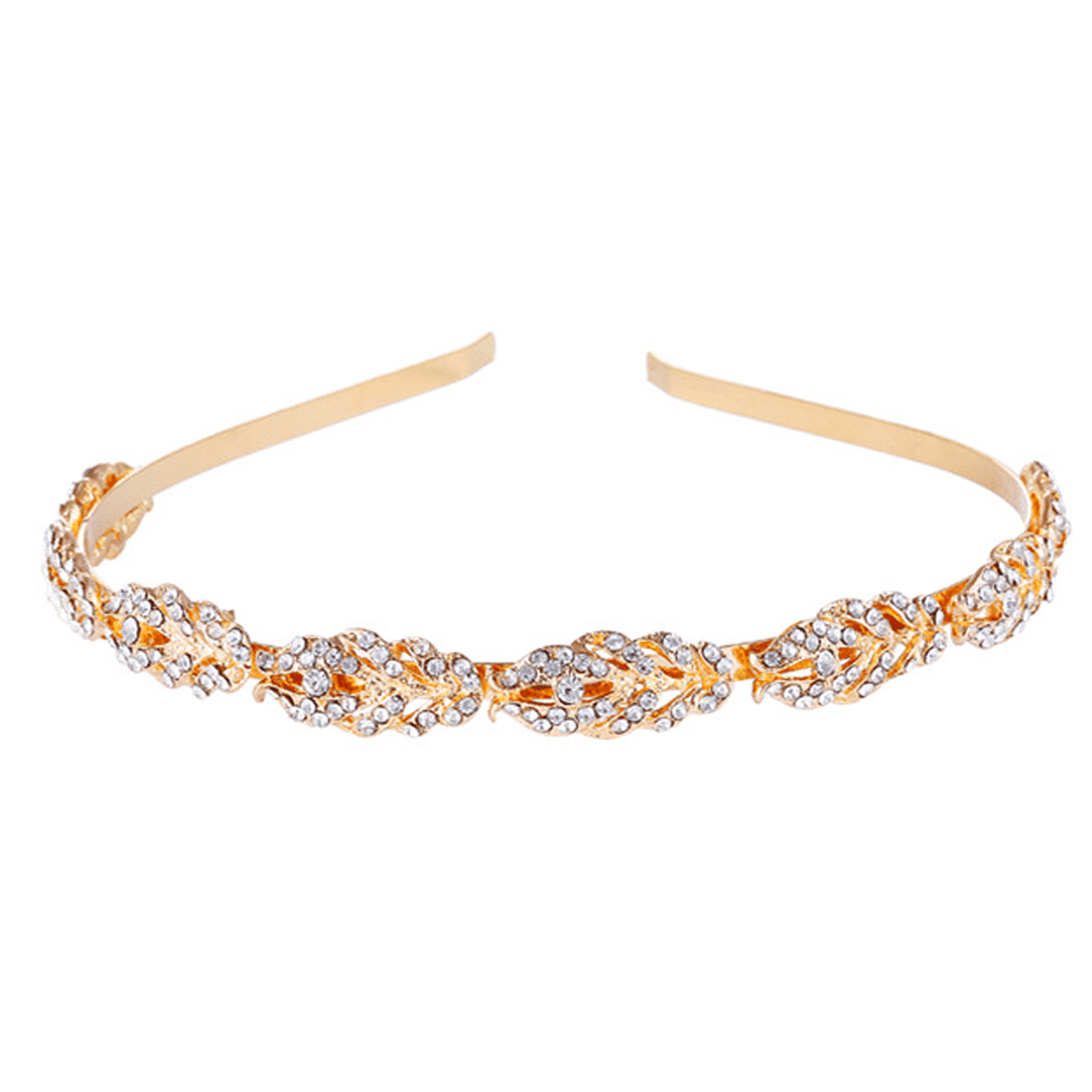 gold Flower Design Rhinestone Crystal Wedding Headband Bridal ...
