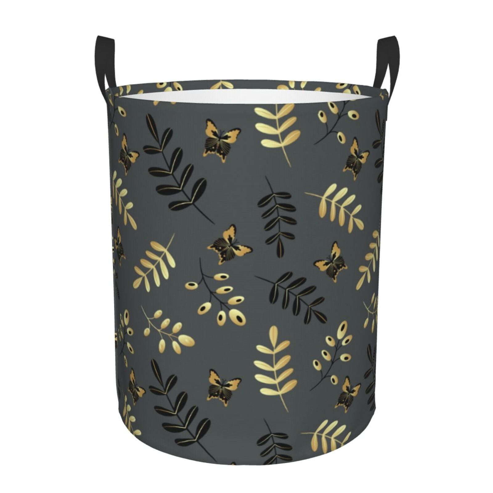 gold black butterflies twigs Laundry Basket with Handles - Freestanding ...